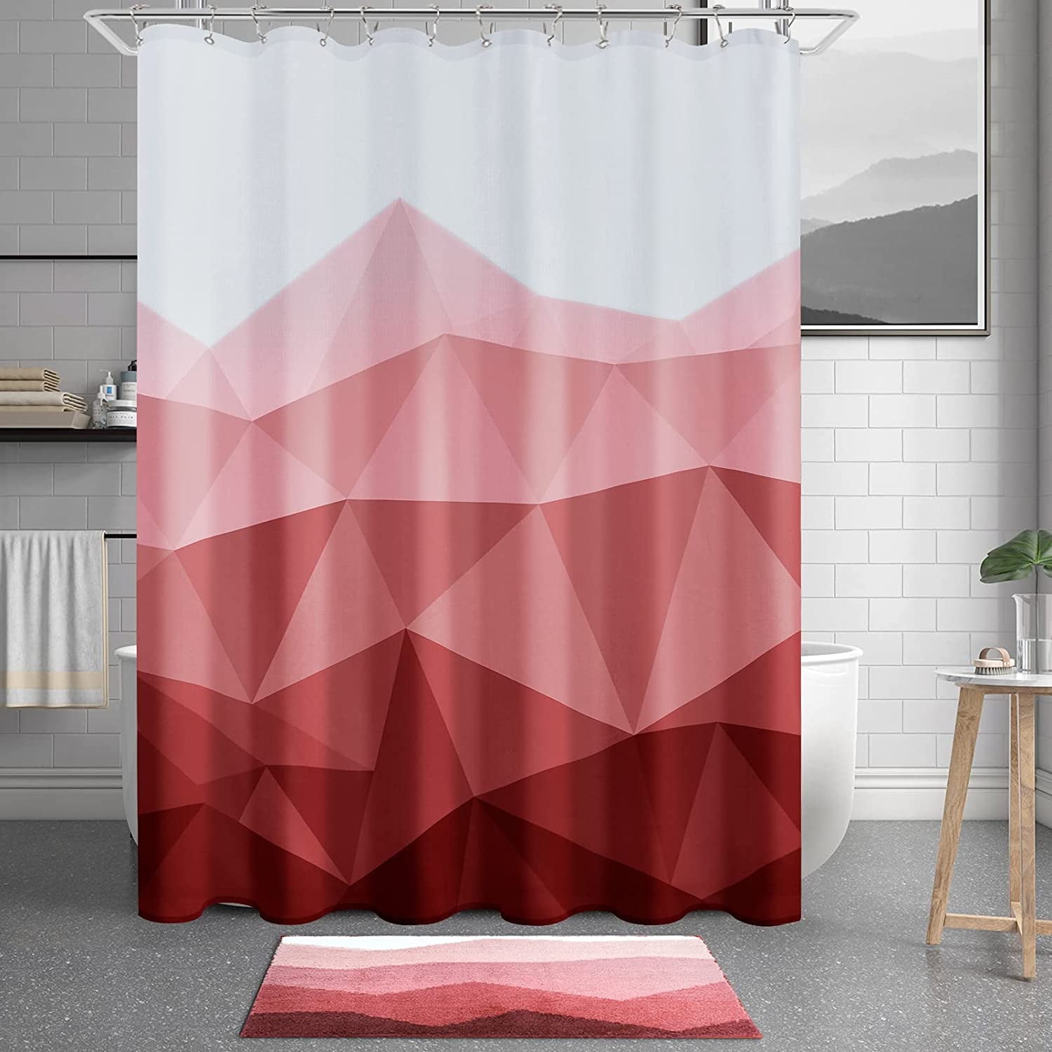 Ombre Wine Red Fabric Shower Curtain, Textured Fabric Bath Shower ...