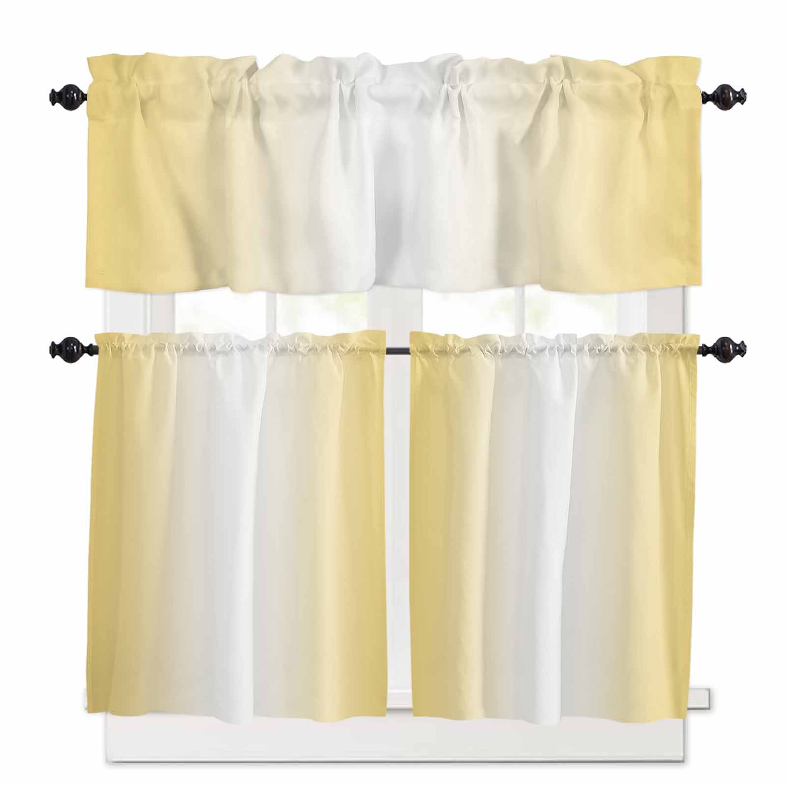 Ombre Yellow White Kitchen Curtains Set for Windows 3 Pieces,36 Inch ...