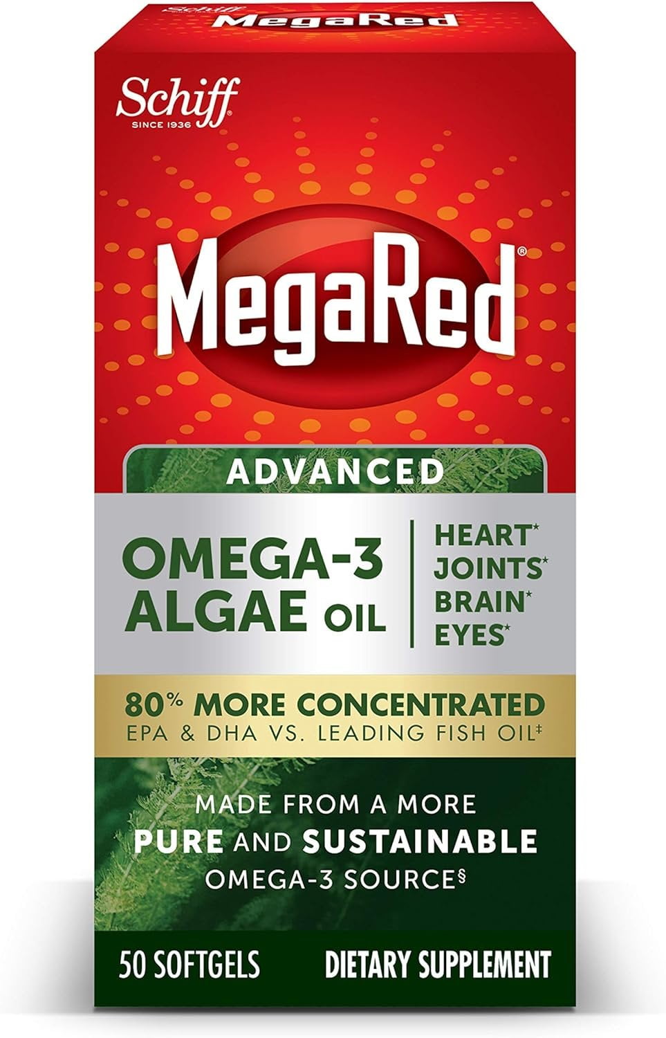 MegaRed Advanced Omega-3 Algae Oil 600mg, Vegetarian Softgels, 50 Count ...