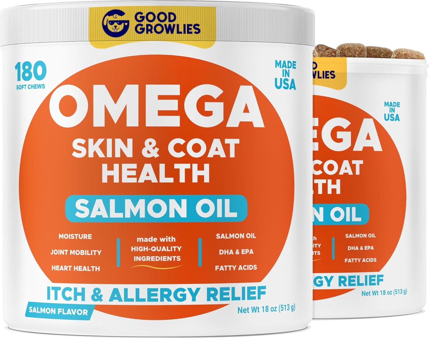Omega 3 Alaskan Fish Oil Treats for Dogs (360 Count) - Dry & Itchy Skin Relief + Allergy Support ...
