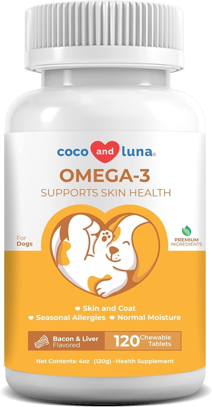 Omega 3 for Dogs - Fish Oil for Dogs Skin and Coat - 120 Chewable ...