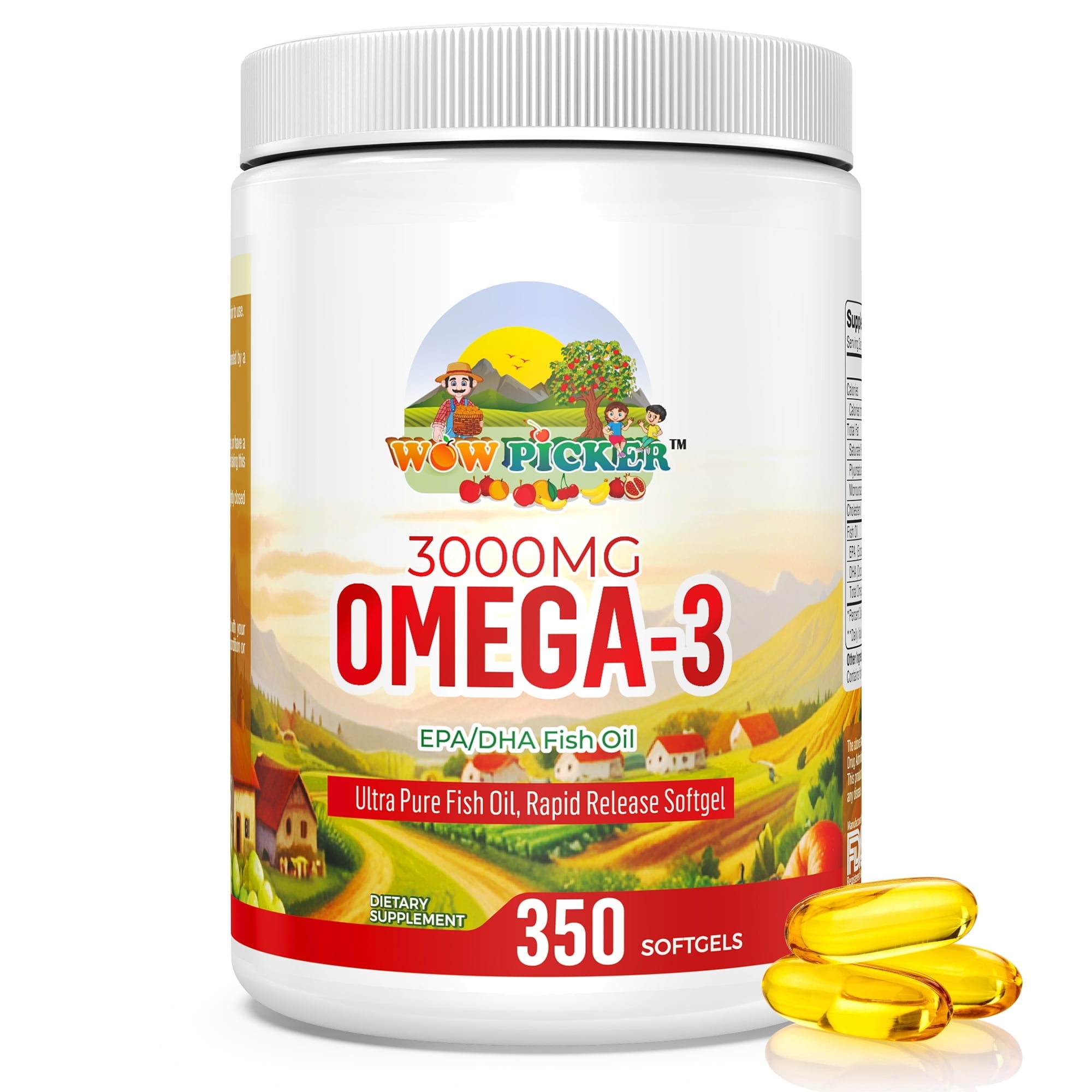 Omega 3 Fish Oil 3000mg, 350 Softgels, 900 mg Omega-3 - Fish Oil ...