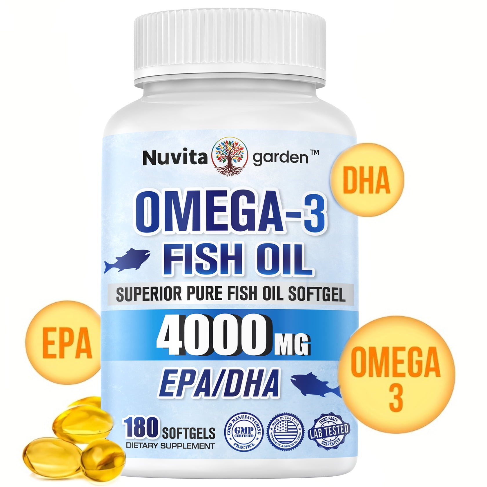 Omega-3 Fish Oil 4000 mg Supplement 180 Soft Gels - Walmart.com