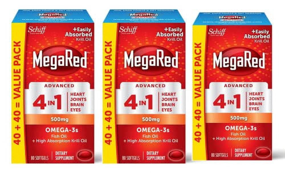 MegaRed Omega 3 Fish Oil & Krill Oil Softgels, Brain & Heart Support ...