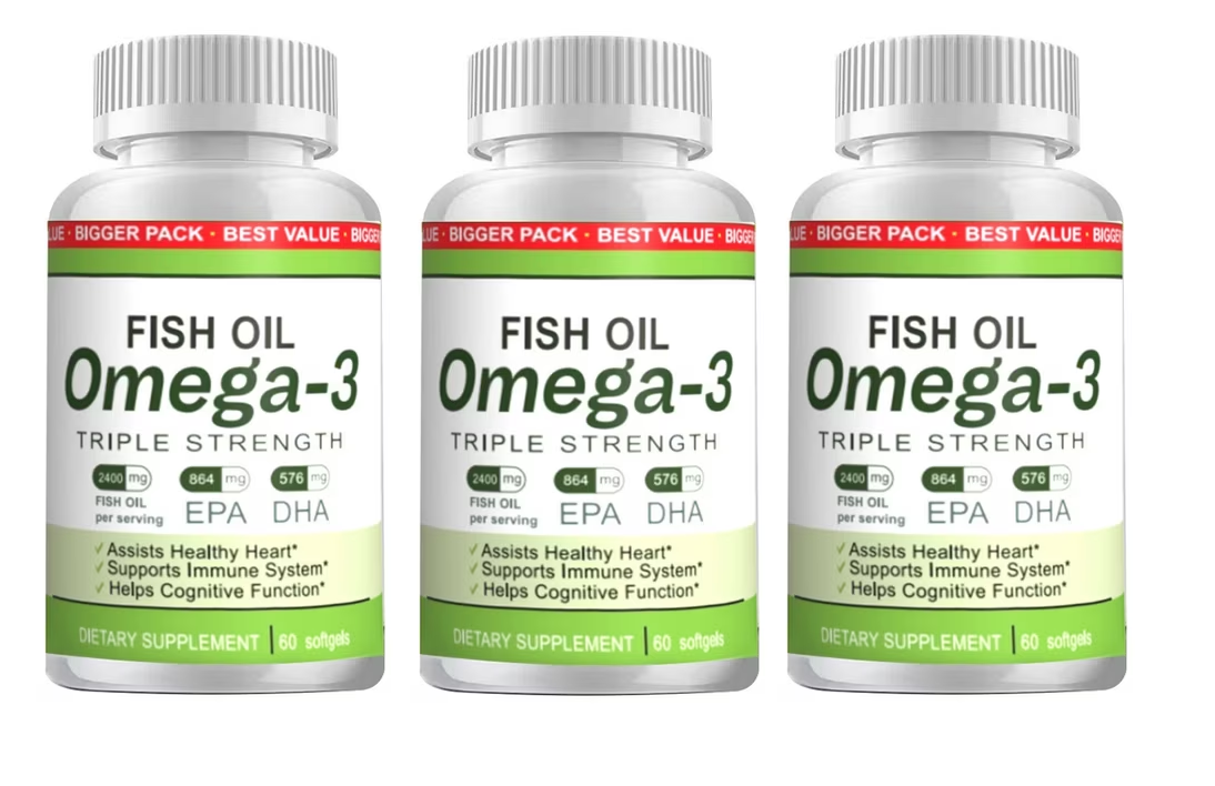 Omega 3 Fish Oil Capsules 3x Strength - 60 Softgel (3 Pack) - Walmart.com