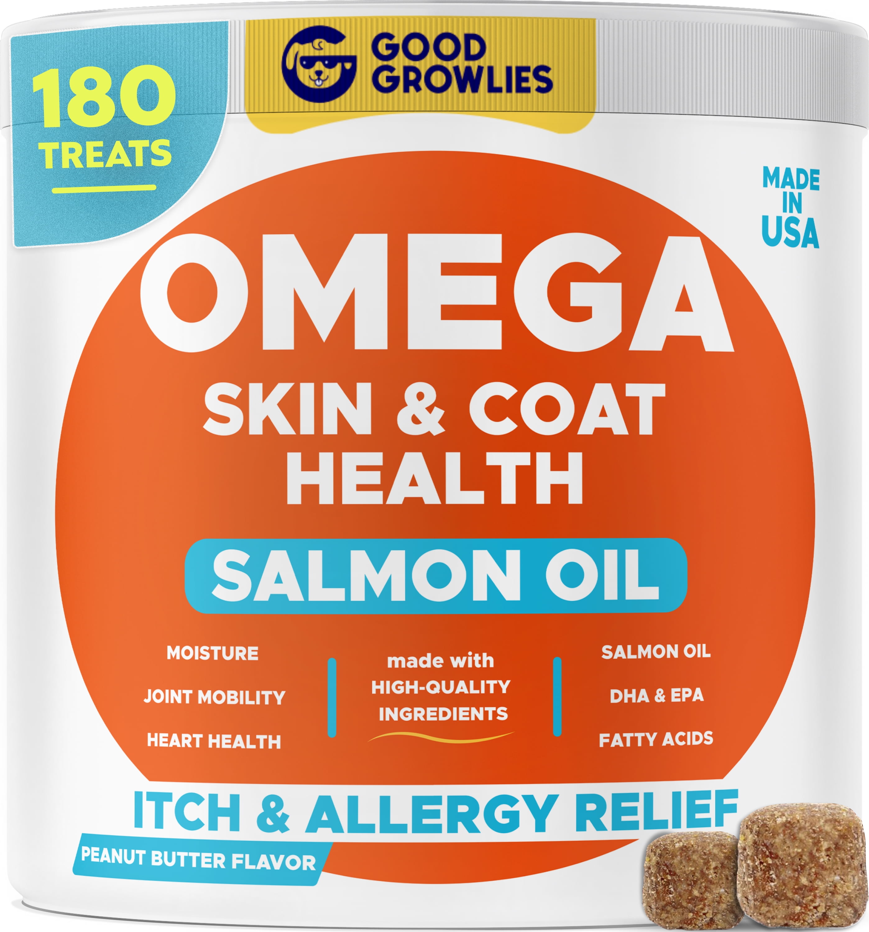 Omega 3 Fish Oil for Dogs (180Ct) - Skin & Coat Chews - Dry & Itchy ...
