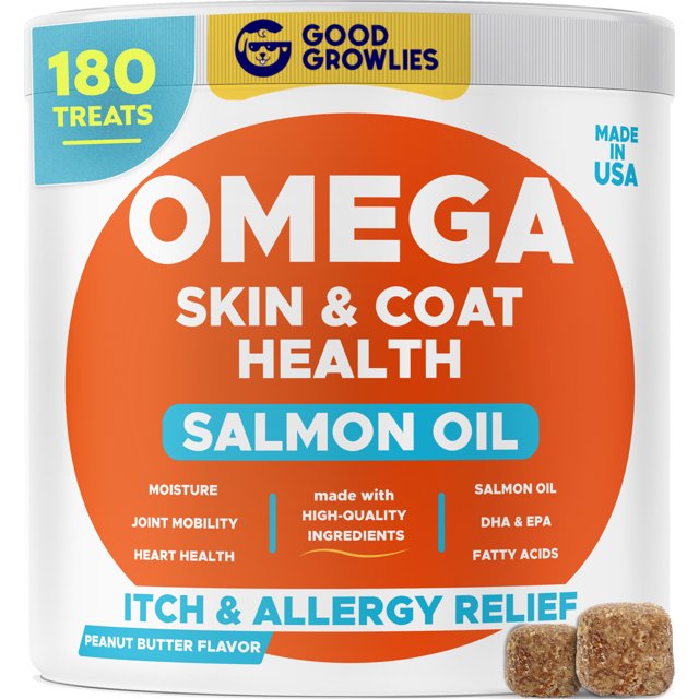 Omega 3 Fish Oil for Dogs (180Ct) - Skin & Coat Chews - Dry & Itchy ...