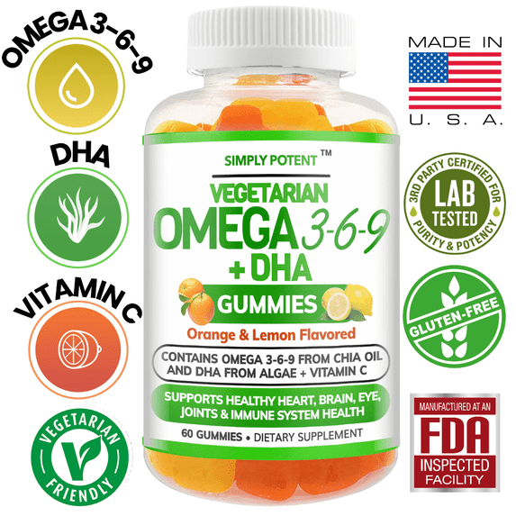 Non-GMO, Gluten-Free Omega 3-6-9, DHA Gummies - Vegetarian Fish Oil ...