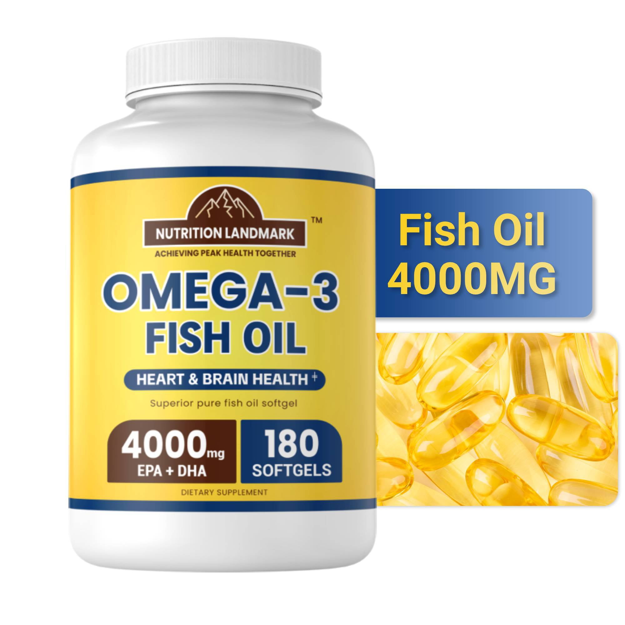 Omega-3 Fish Oil, Supports Heart Health, 4000 Mg, 1200 Mg Omega-3 ...