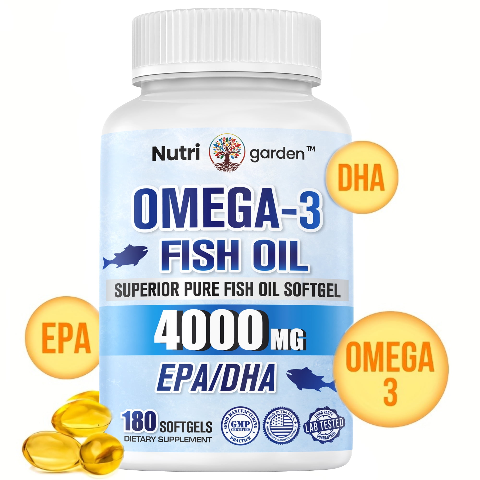 Omega-3 Fish Oil Supplement - EPA + DHA - 1200 mg Triglyceride Omega-3 per Gel - Four A Day ...