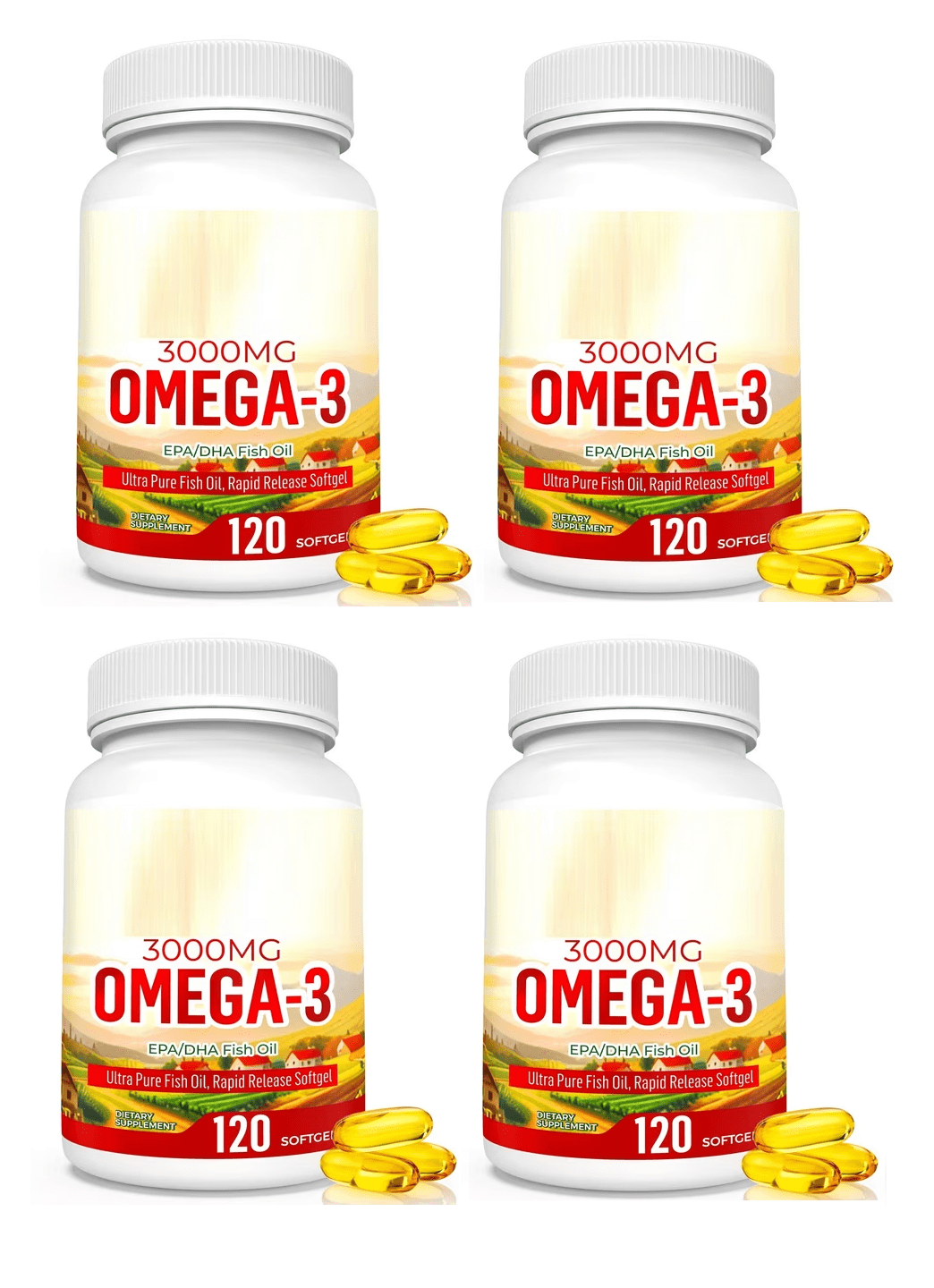 Omega 3 Fish Oil Supplement, Triple Strength 3000mg Omega 3 Fatty Acids ...