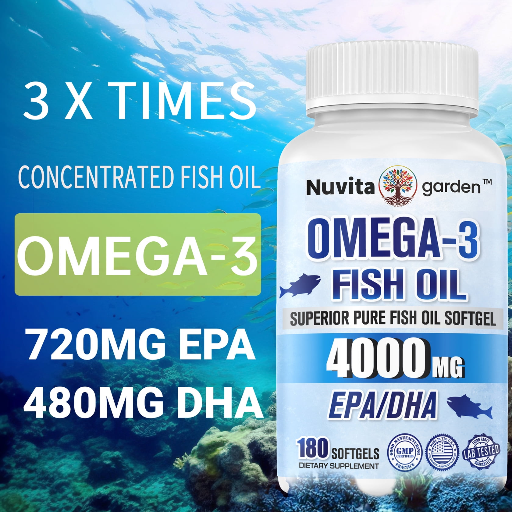 Omega 3 Fish Oil Supplements 4000mg with EPA & DH AsHigh Potency Omega ...