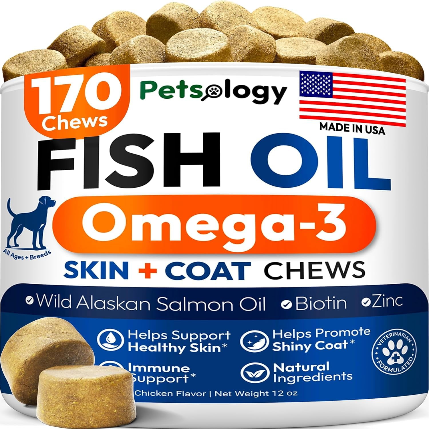 Omega 3 Fish Oil VTF5 for Dogs - 170 Chews - Omega 3 for Dogs Itchy Skin & Allergy Relief - Skin ...