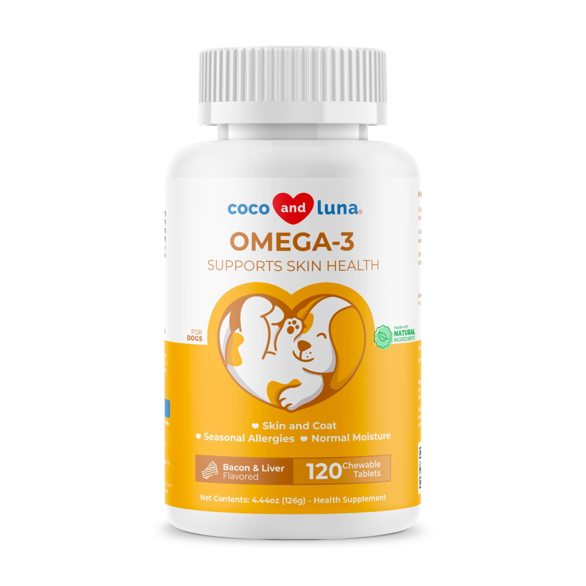Omega 3 Fish Oil for Dogs - 120 Chewable Tablets - with Omega 3, 6, and ...