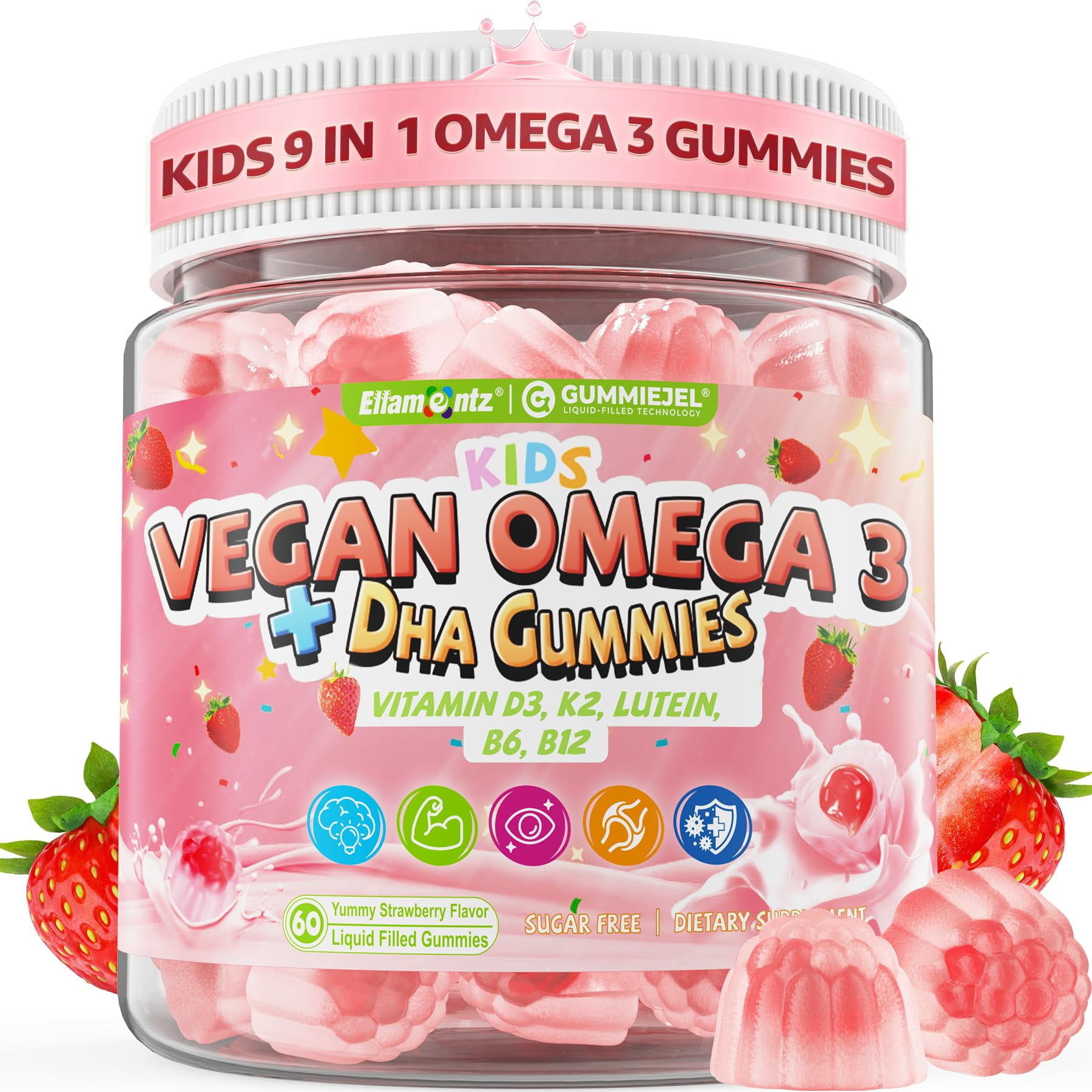 Omega 3 Gummies for Kids 4+, with DHA, Vitamin D3 K2, C, B6, B12 ...