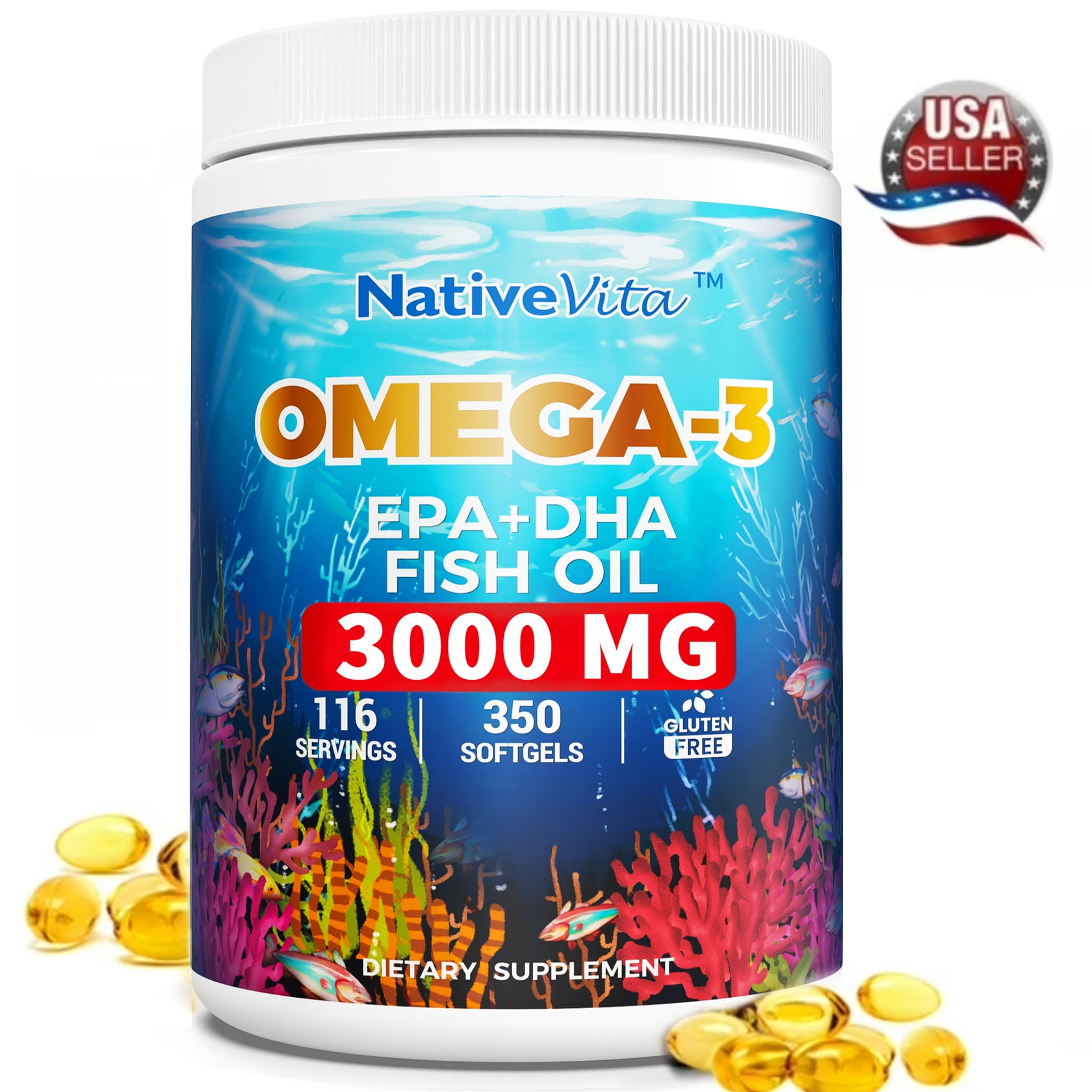 Omega-3 Softgels with EPA & DHA, 3000mg Fish Oil,350 Softgels - Walmart.com