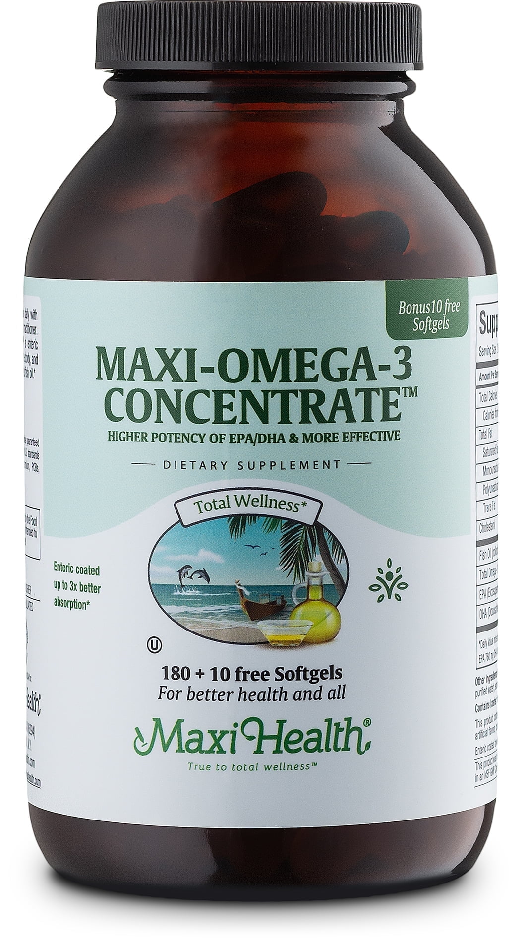 Maxi Omega 3 Fish Oil – 180 Softgels – EPA & DHA Fatty Acids – Heart ...