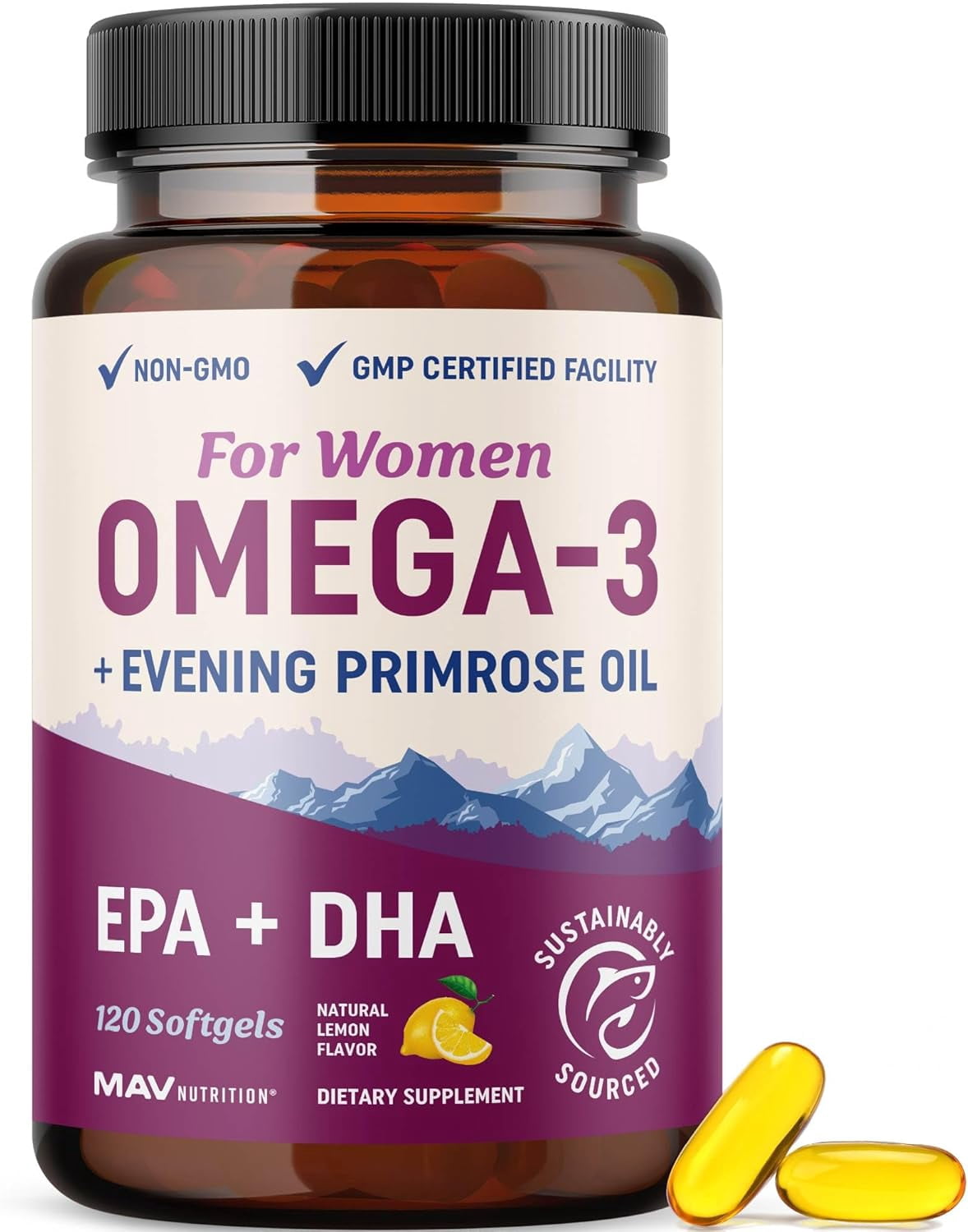 MAV Nutrition, Omega-3 Fish Oil Softgels, 120 Count, for Women ...