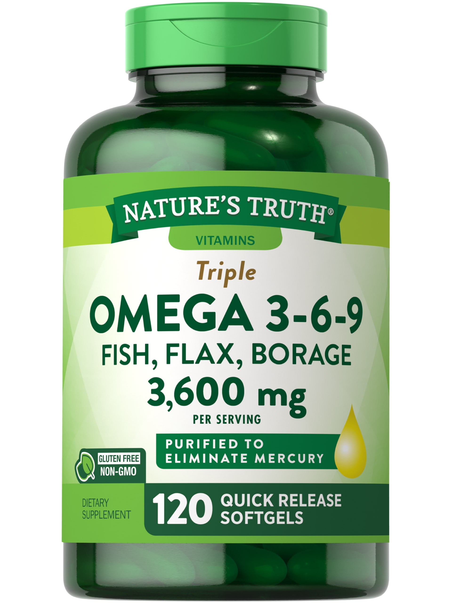 Omega 369 Softgels | 3600mg | 120 Count | Fish, Flax, & Borage Oil | by Nature's Truth - Walmart.com