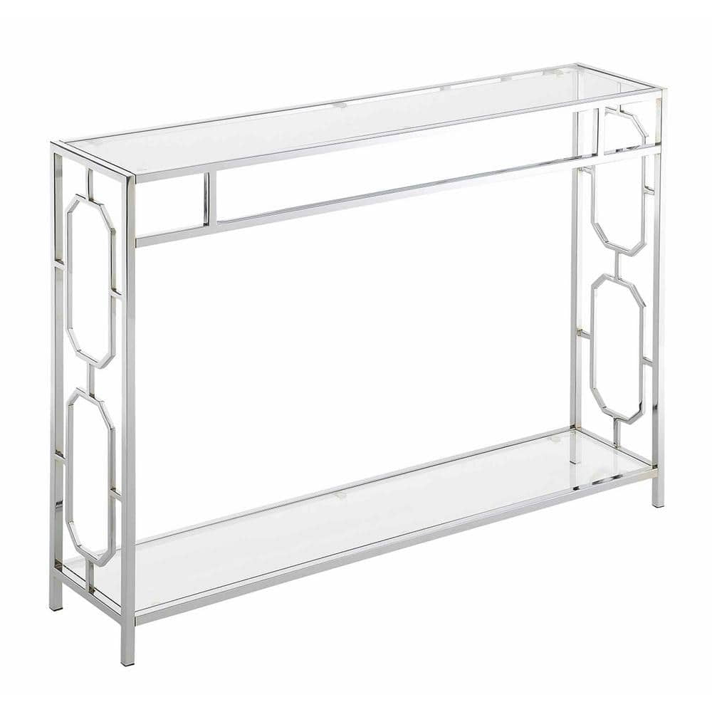 Omega 42 in. Clear Glass and Chrome Rectangle Glass Console Table with ...