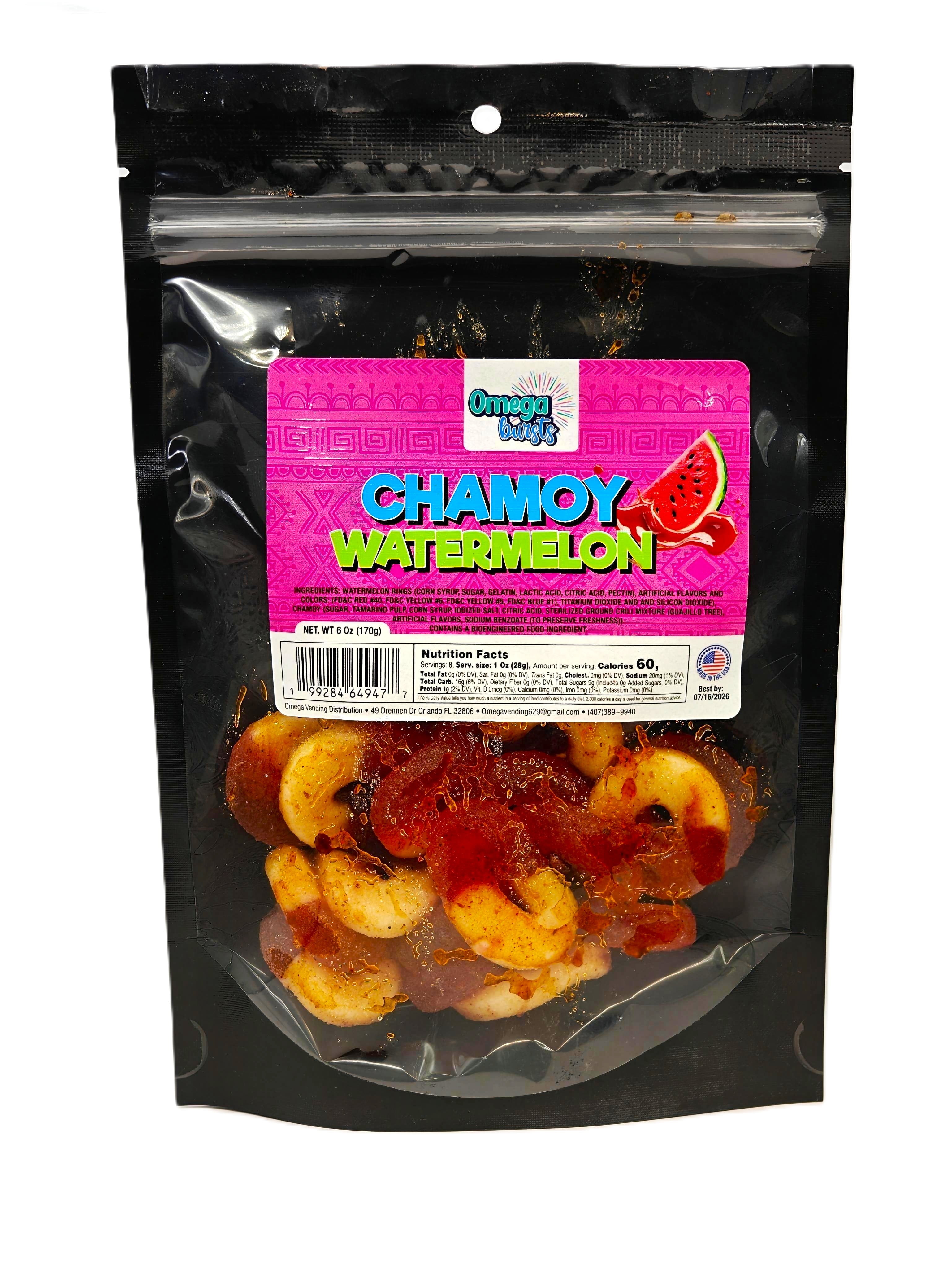 Omega Bursts Chamoy Watermelon Rings – Sweet & Spicy Gummy Candy with ...