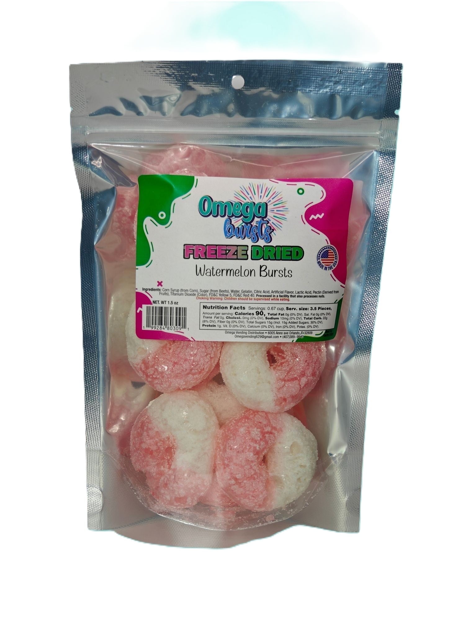 Omega Bursts Freeze Dried Watermelon Bursts Crunchy Gummy Candy Rings ...