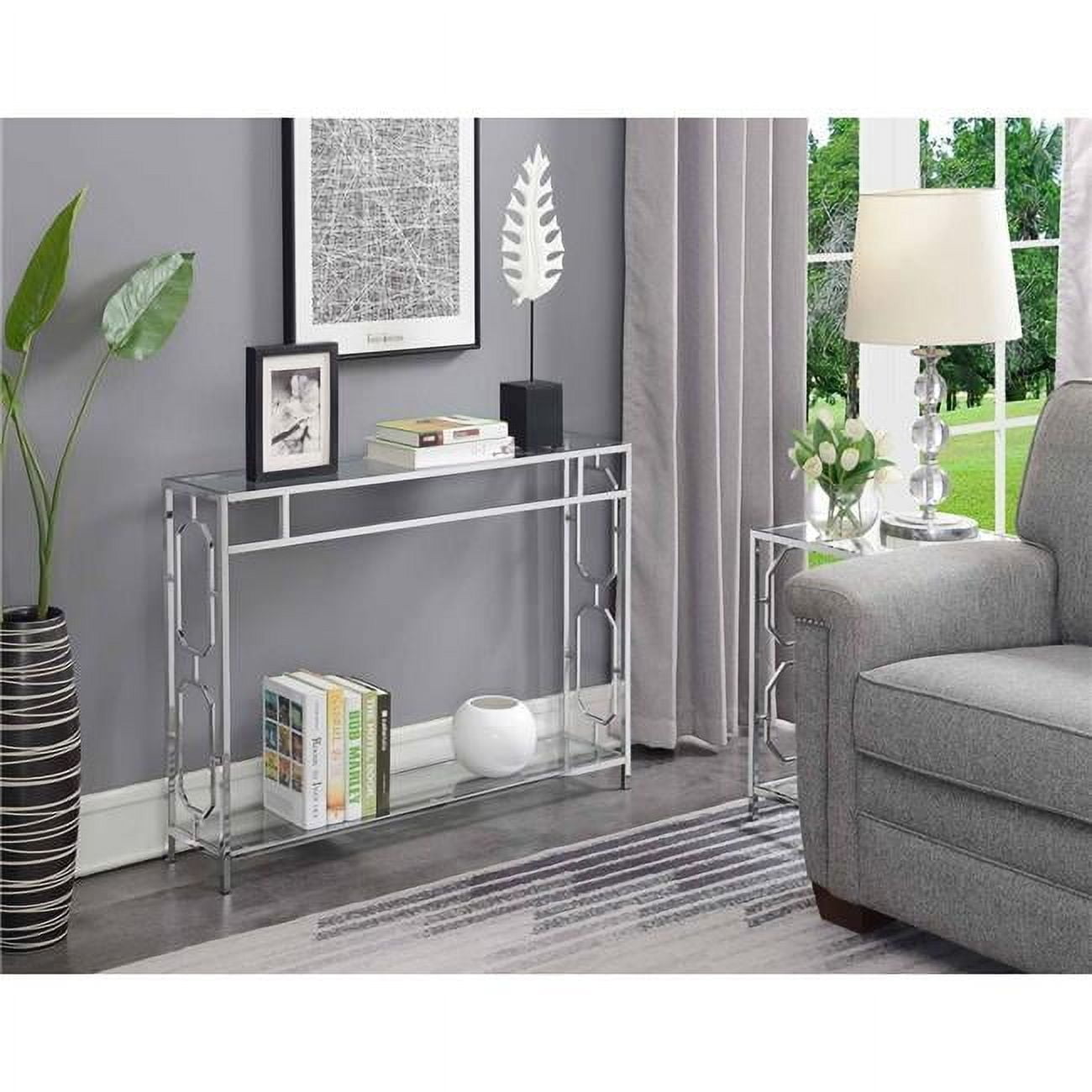 Omega Chrome Console Table, Clear Glass & Chrome Frame - 42 x 9.25 x 30 ...