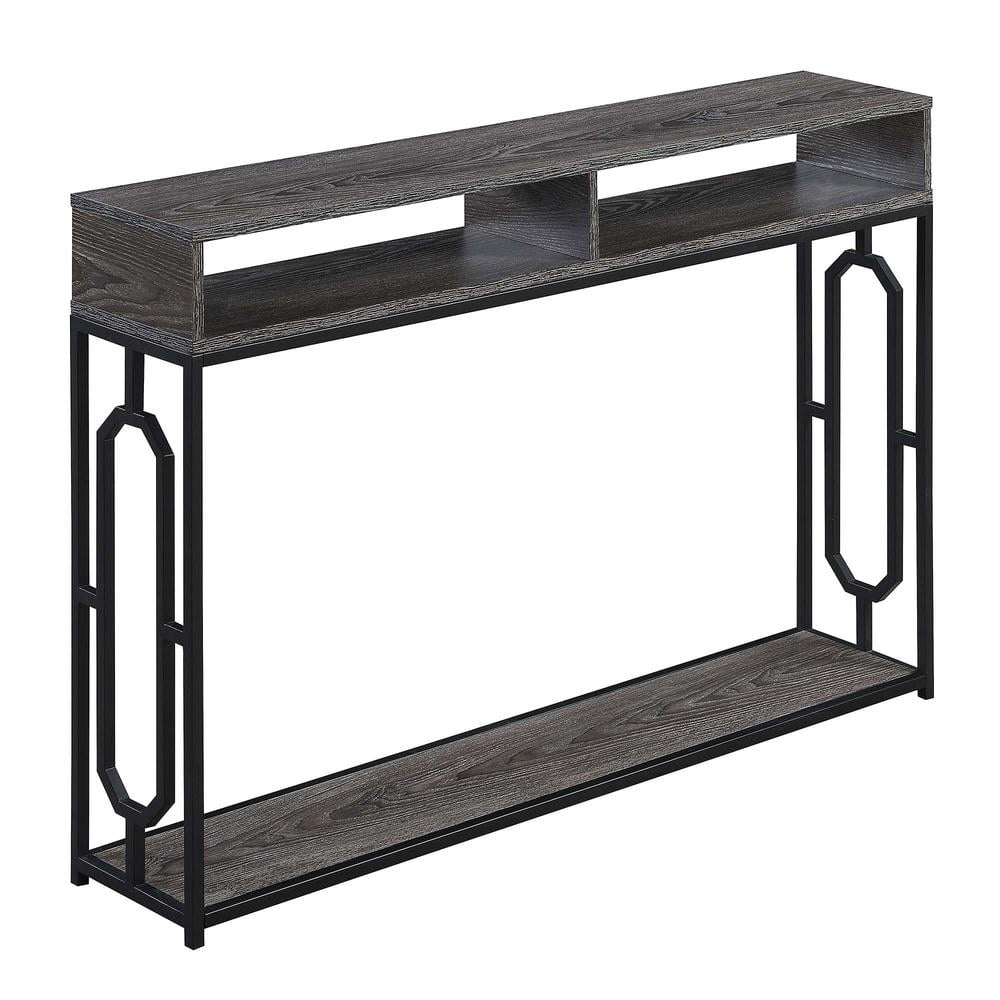 Omega Deluxe 2 Tier Console Table in Weathered Gray Wood and Black ...
