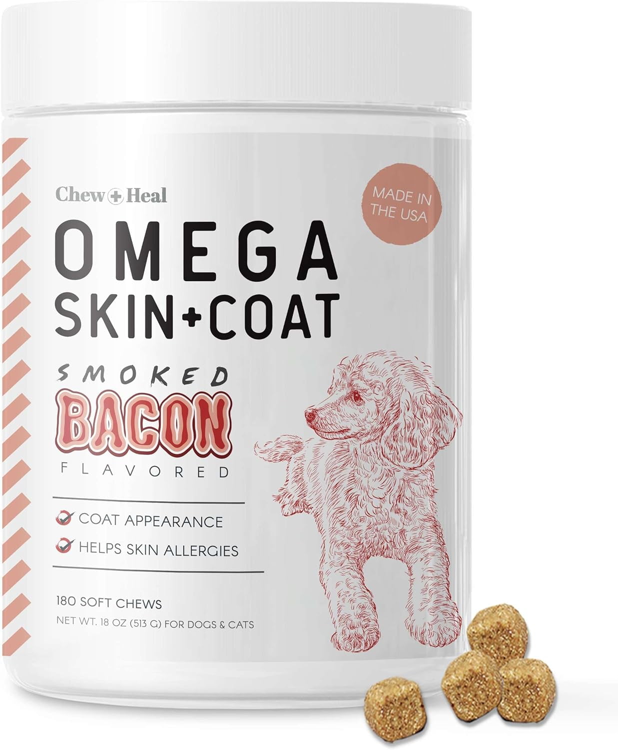 Omega for Dogs - 180 Smoked Bacon Flavor Soft Chews - Salmon Oil Treats ...
