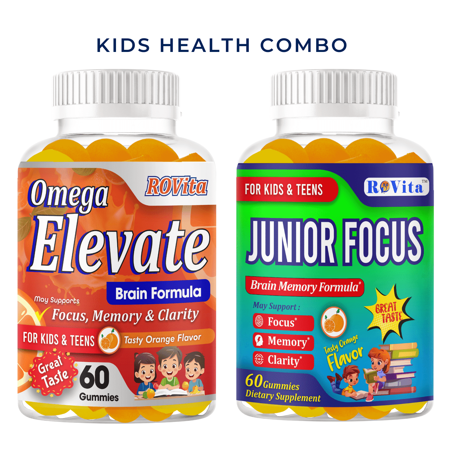 Omega Elevate + Junior Focus Combo of Brain Focus Kids Omega 3 Gummies ...