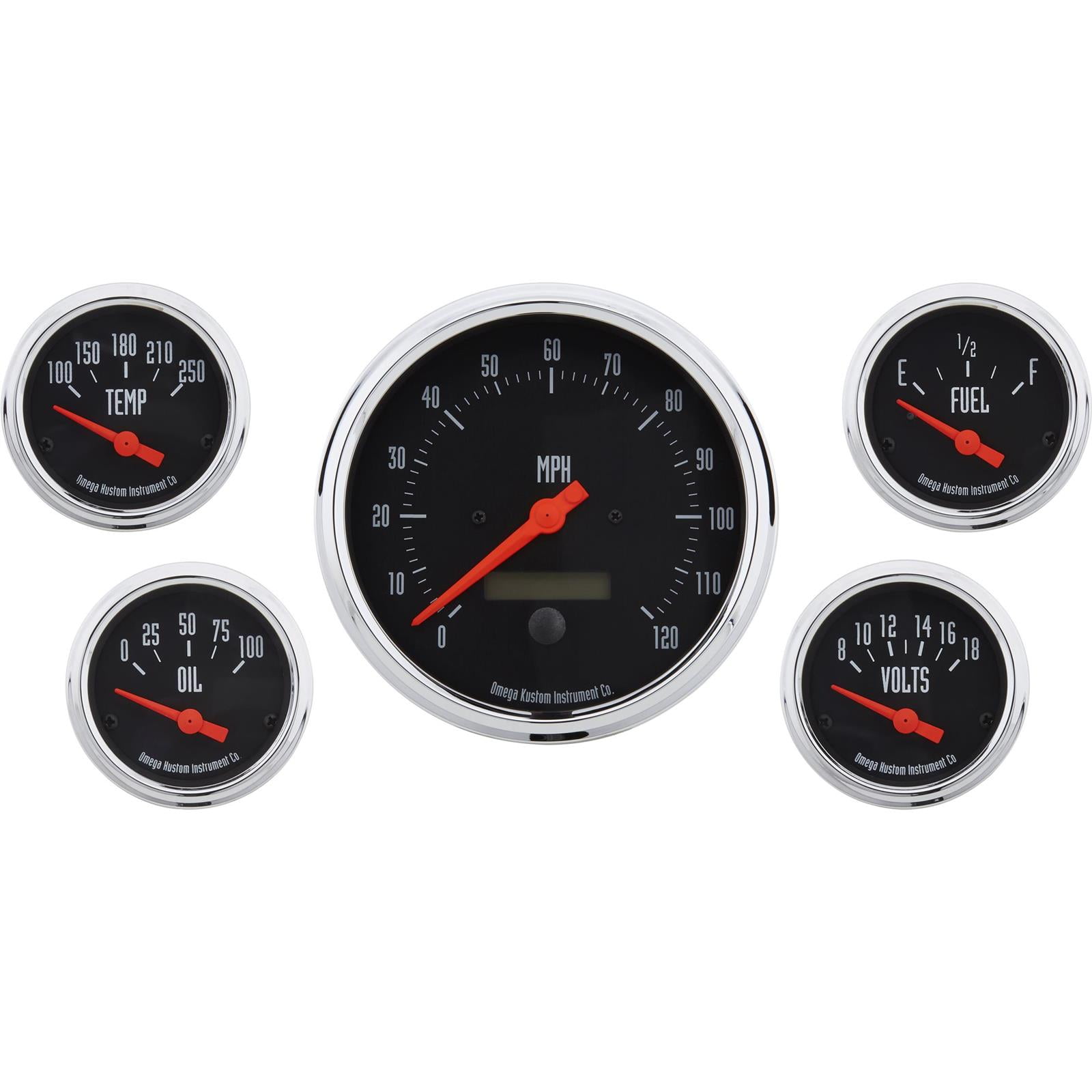 Omega Kustom 5-Gauge Set, 4-5/8 Inch Speedometer, Black Top - Walmart.com