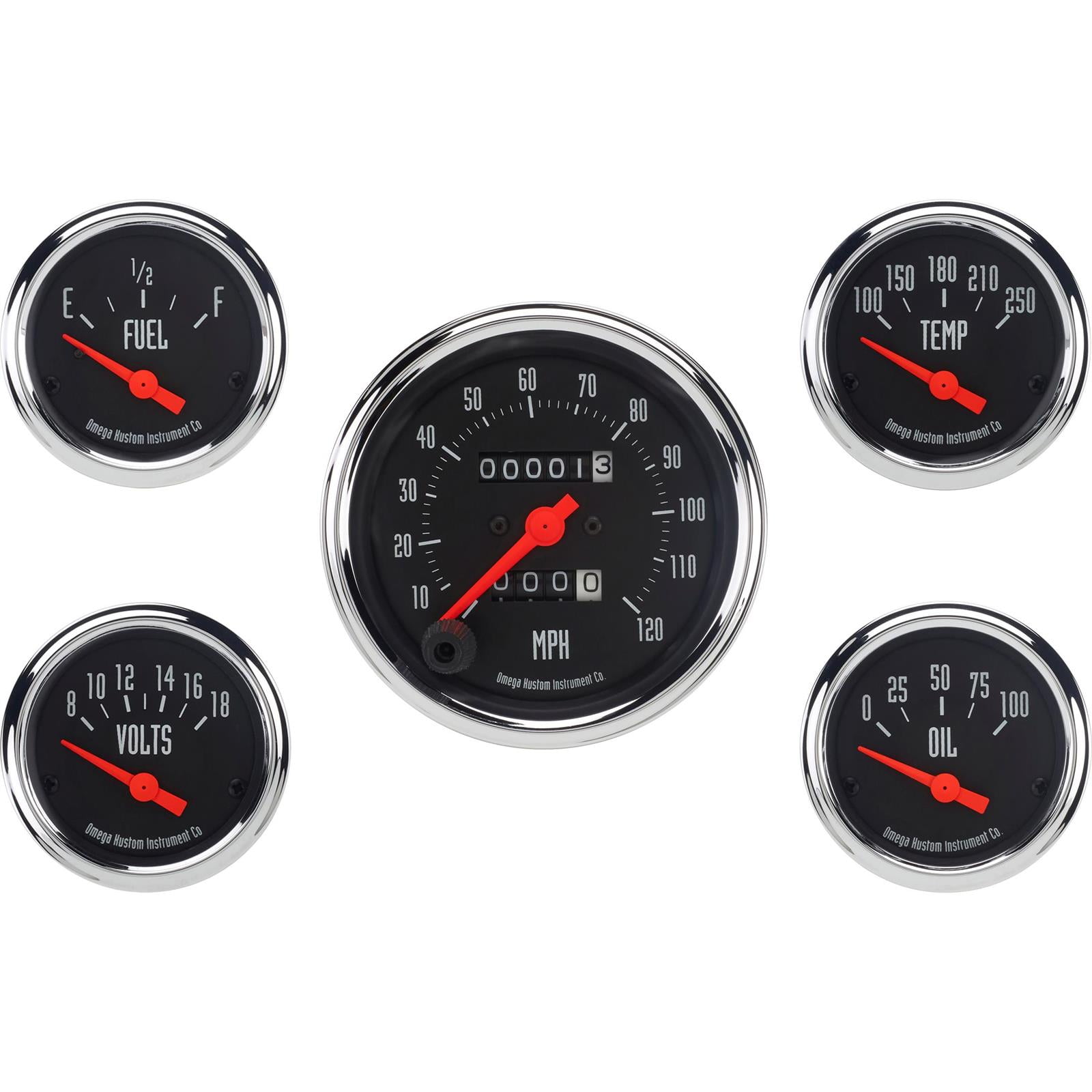 Omega Kustom 5-Gauge Set, Mechanical Speedometer, Black Top - Walmart.com