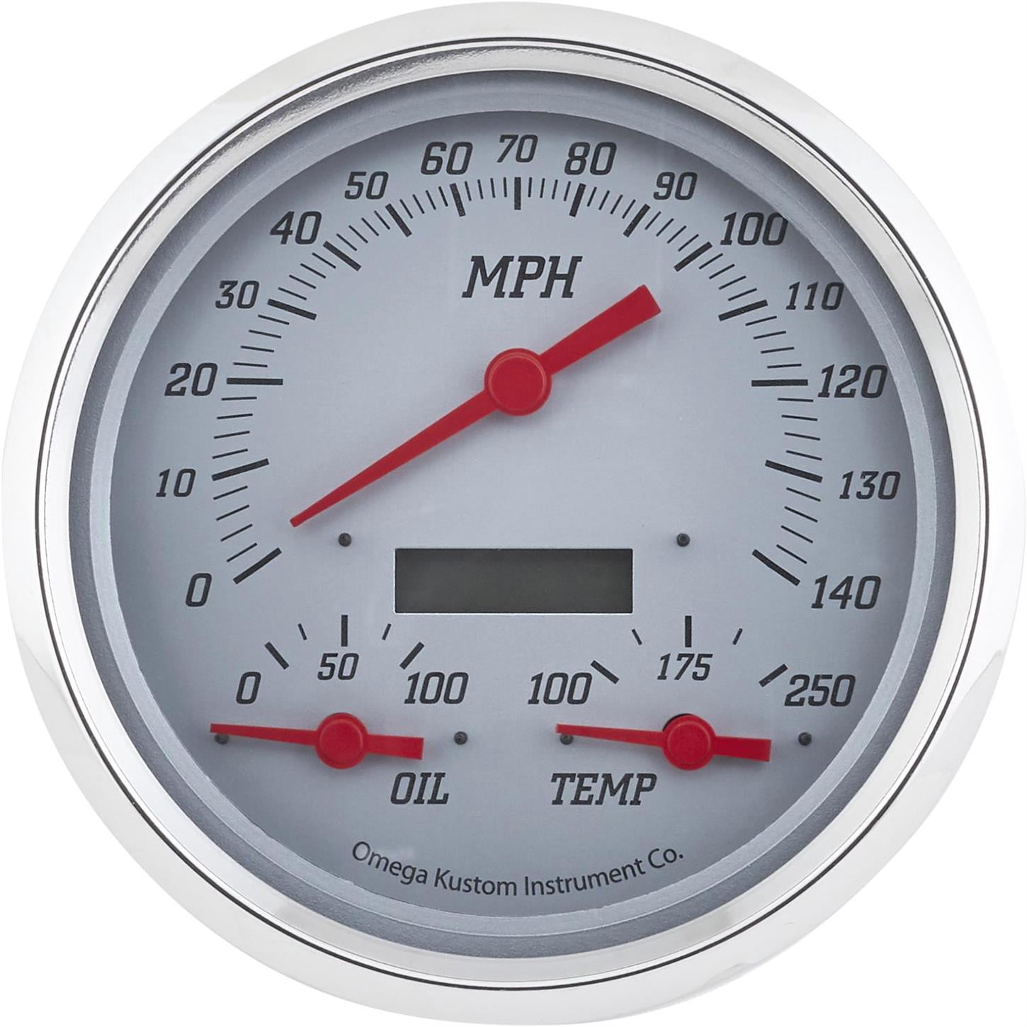 Omega Kustom 5" Speedometer w/Oil Pressure & Water Temp, Silver ...