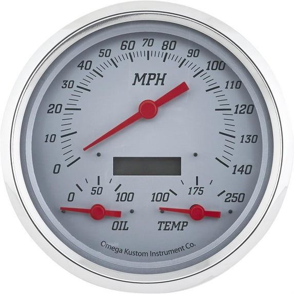 Omega Kustom 5" Speedometer w/Oil Pressure & Water Temp, Silver ...