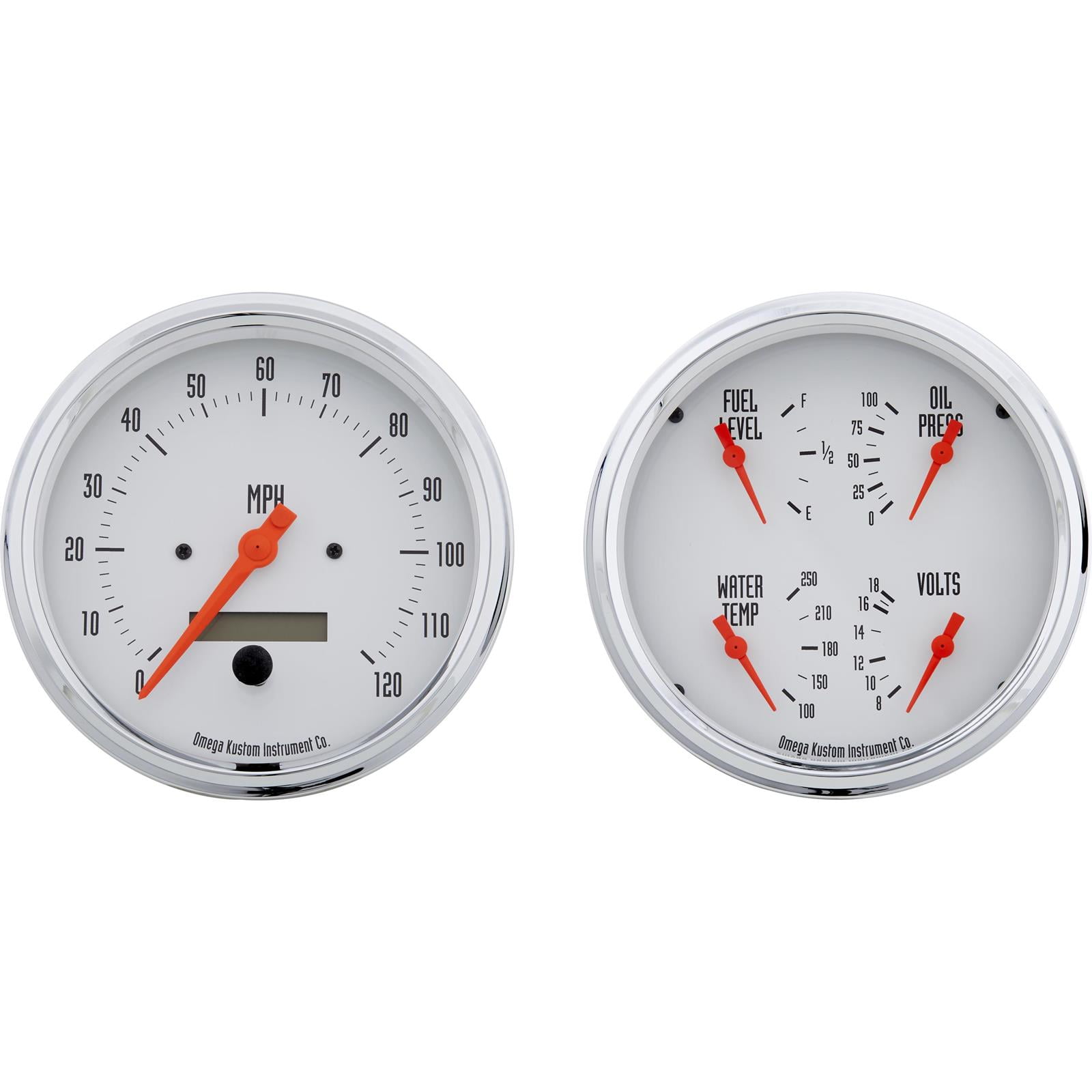 Omega Kustom Quad Gauge and Electric Speedo, 4-5/8, Kool White ...