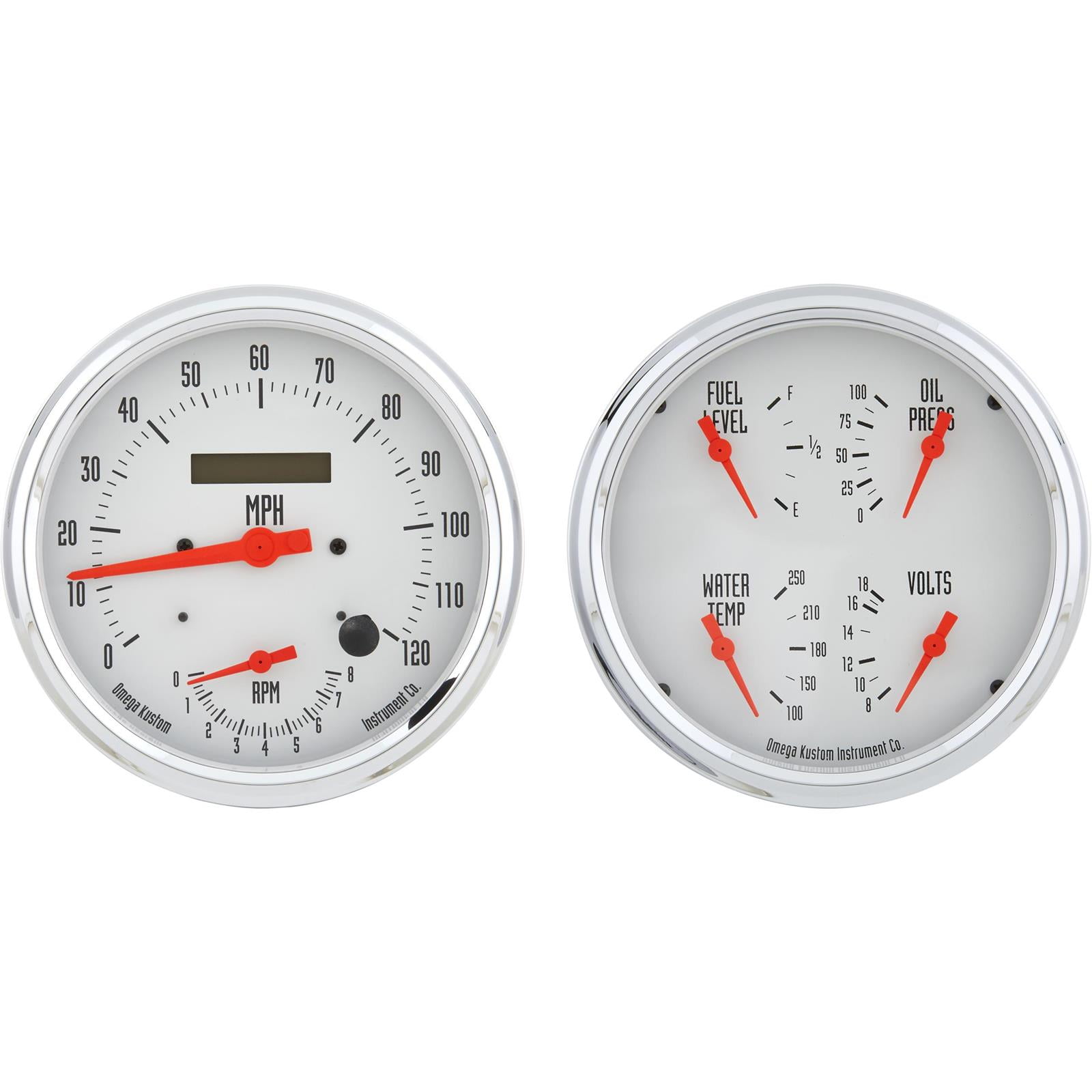 Omega Kustom Quad Gauge and Speedo/Tach, 4-5/8 Inch, Kool White ...