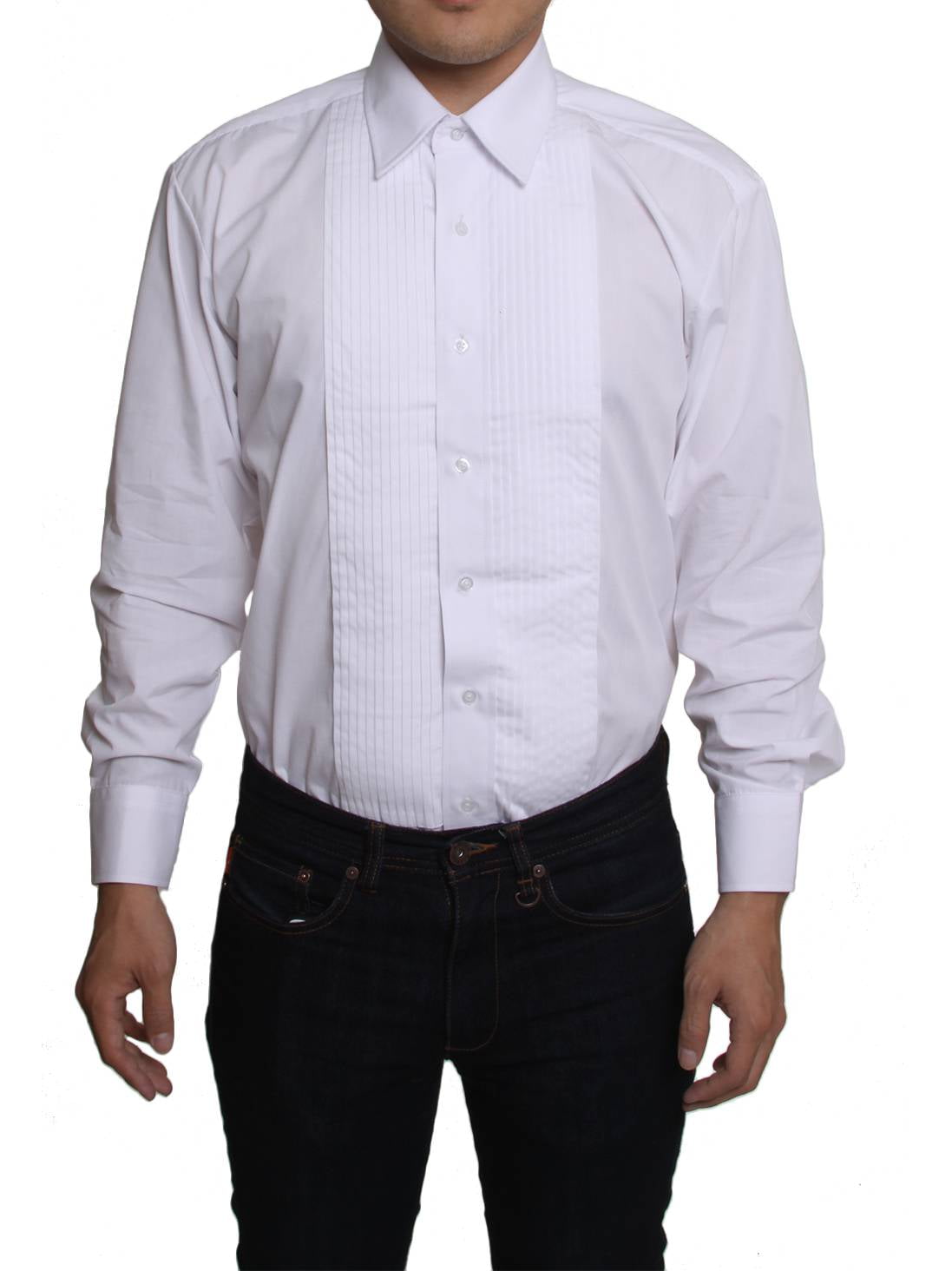 Omega Mens 1/4 inches Pleat Tuxedo Dress Button Down Shirt,Large 36/37 ...