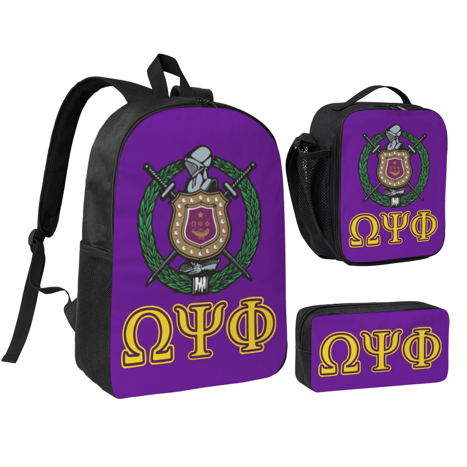 Omega Psi Phi Backpack with Insulated Lunch Box Pen Case Set Bookbags ...