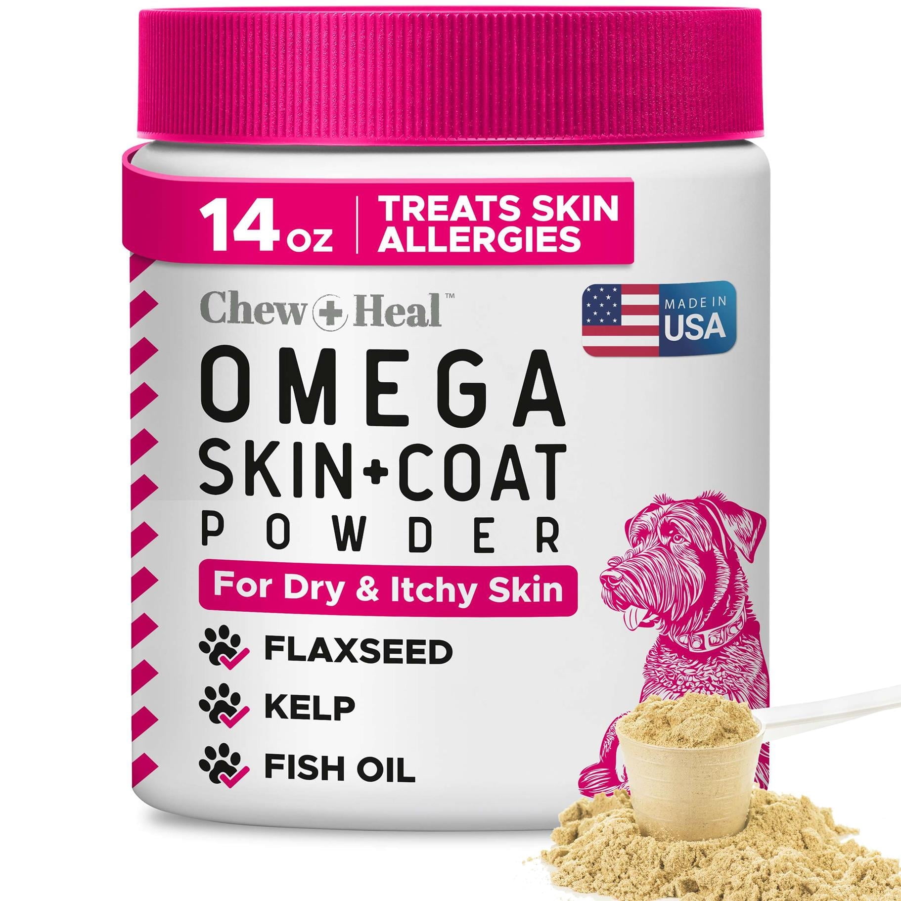 Chew + Heal Omega Powder for Dogs, 14 oz - with Omega 3, 6, and 9 Fatty ...