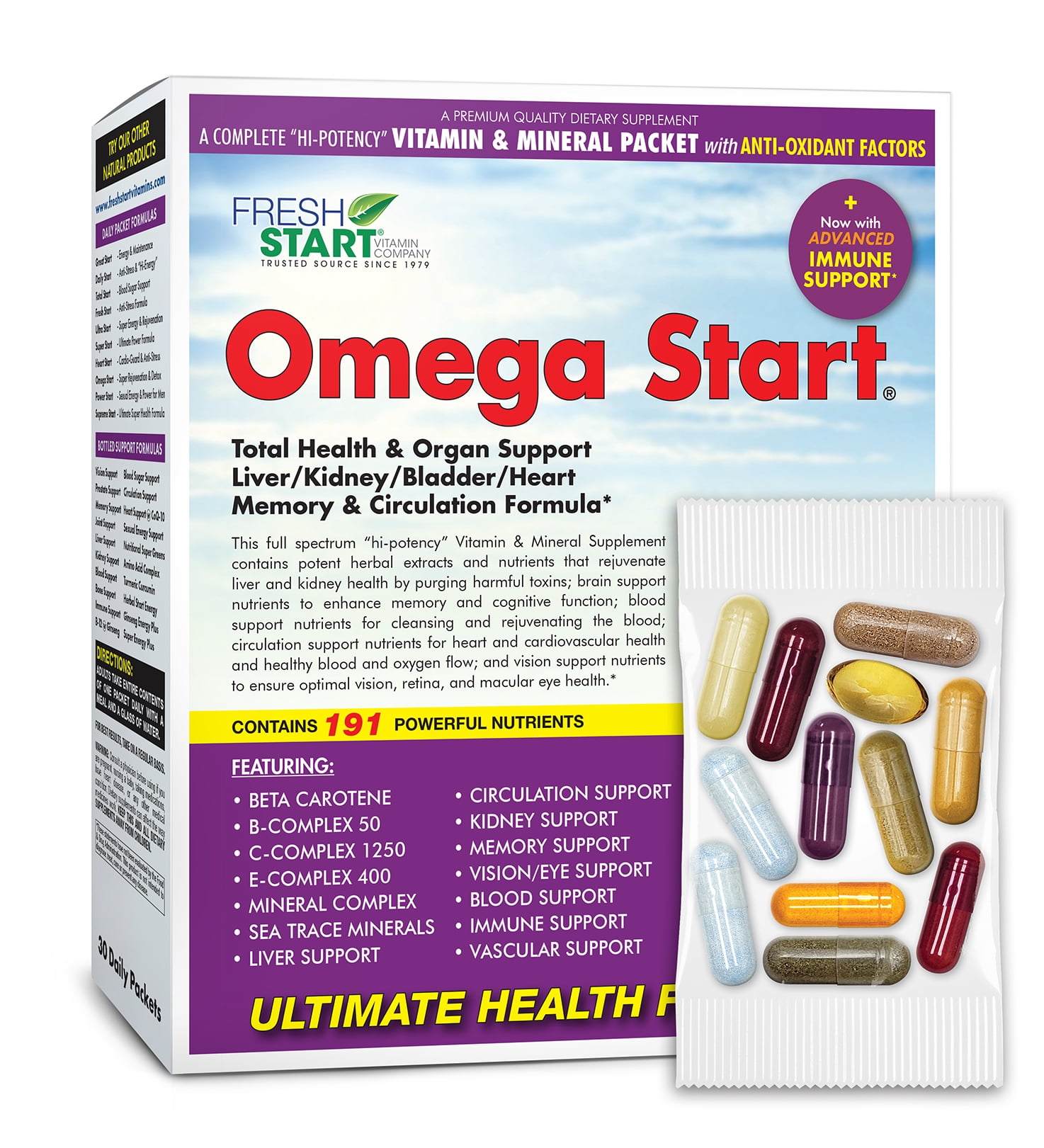 Omega Start - Complete Daily Vitamin Pack - Total Organ Support, Immune ...