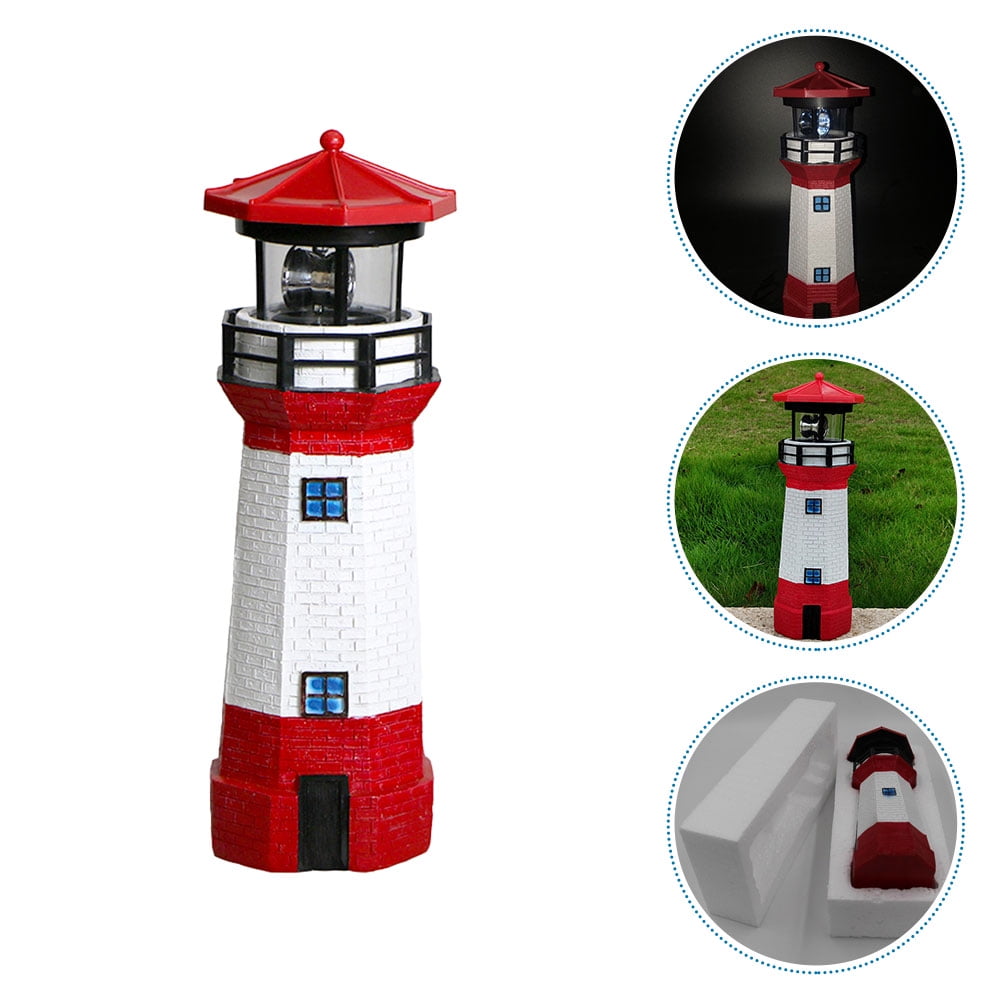 Omeite Solar Rotating Lighthouse Outdoor LED Garden Resin Decorative ...