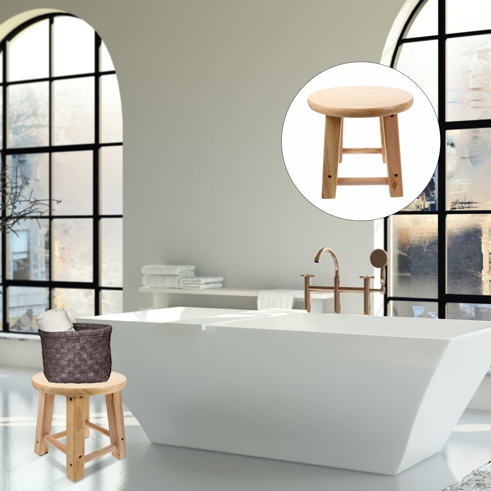 NIYANGLE Wood Bathroom Stool Beige for Home Use 1Pack 9.8x9.8in ...