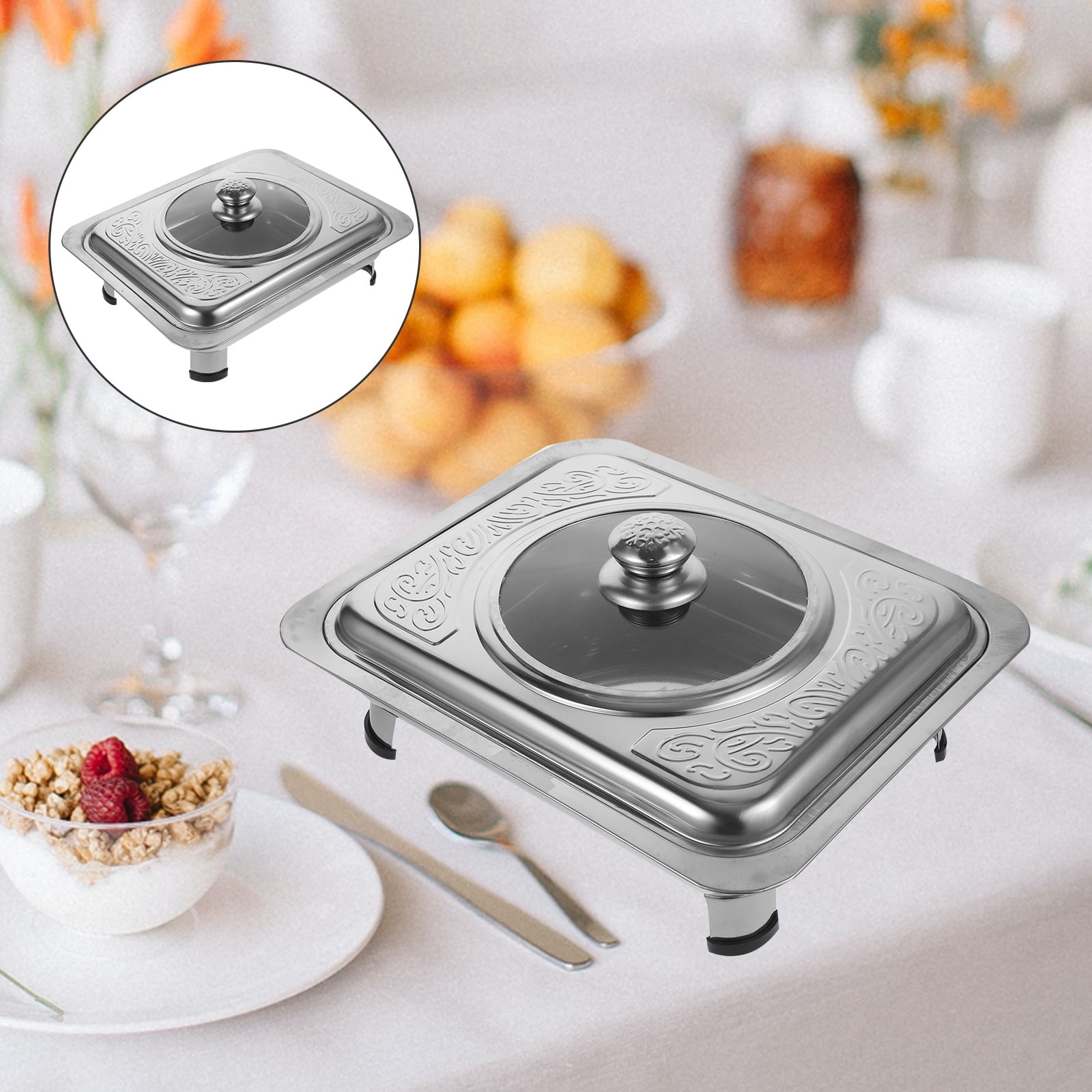Omeite Stainless steel buffet plate serving plate rectangular canteen ...