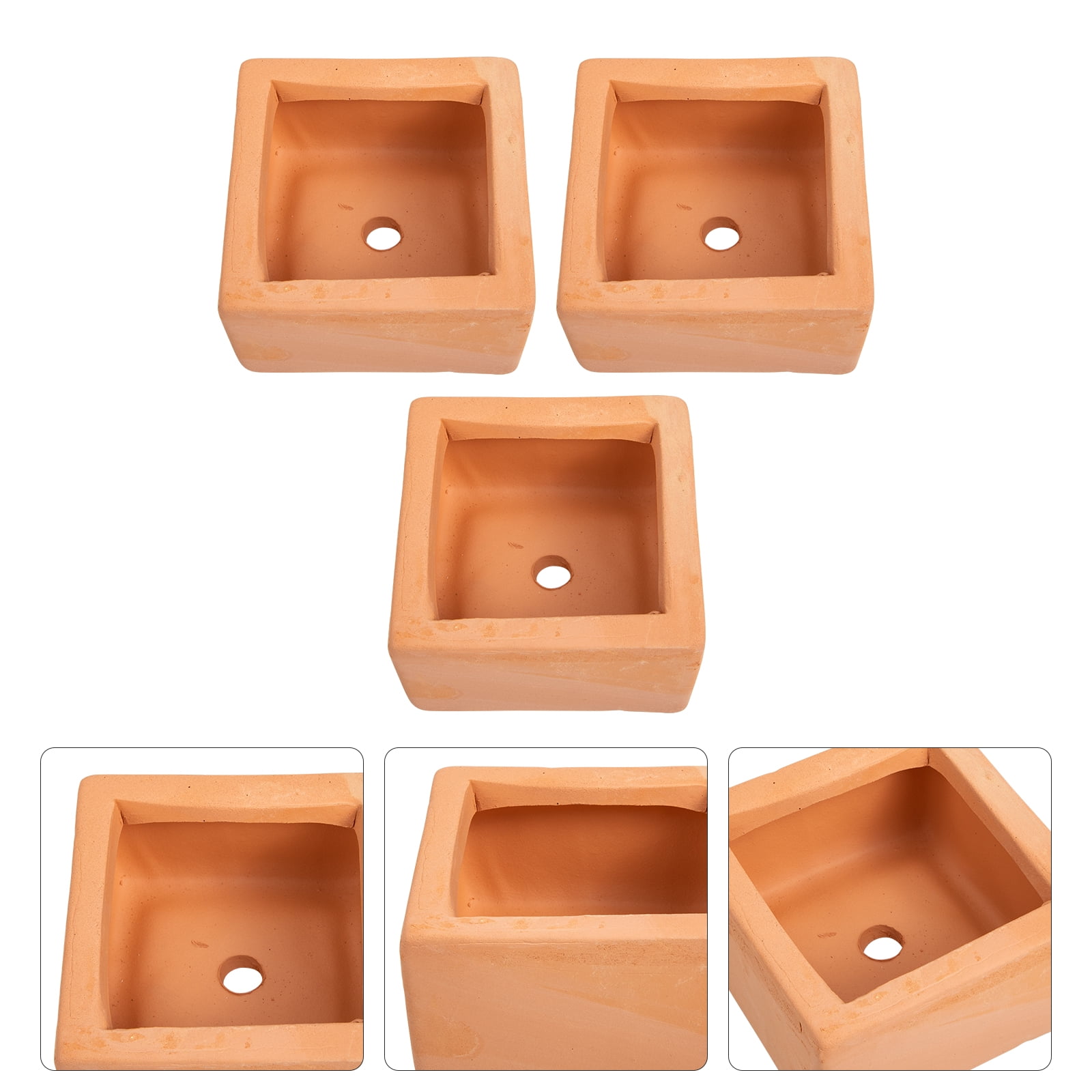 Omeite Terracotta flower pots, square ceramic low pots, planting flower ...