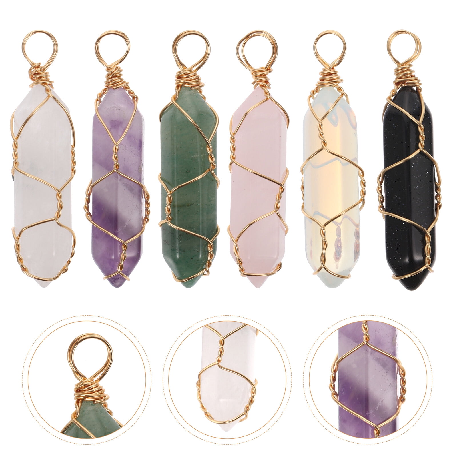 Omeite Wrapped crystal hexagonal column pendant natural stone wrapped ...