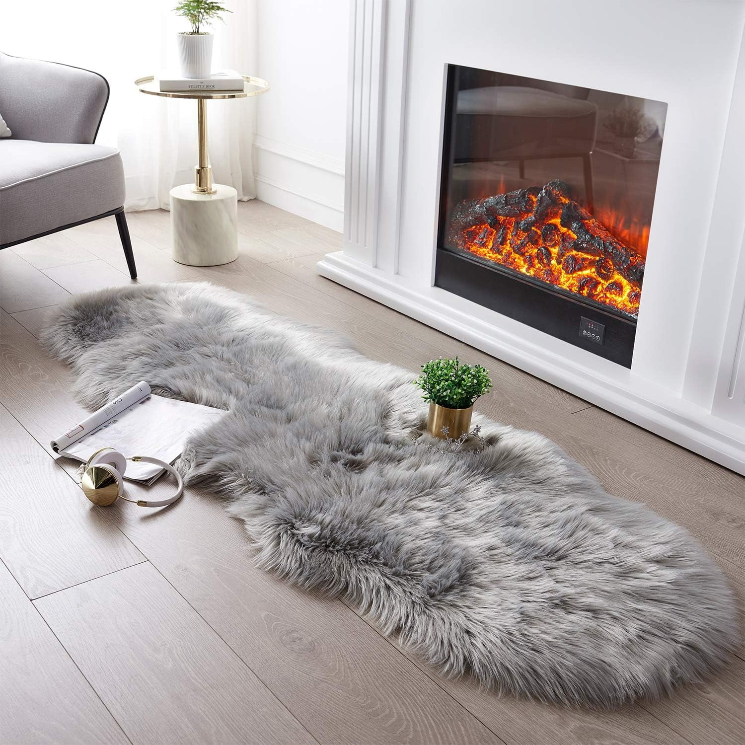 Jolusere Luxury Ultra Soft Faux Fur Rug, Washable Non-Slip Durable Gray ...