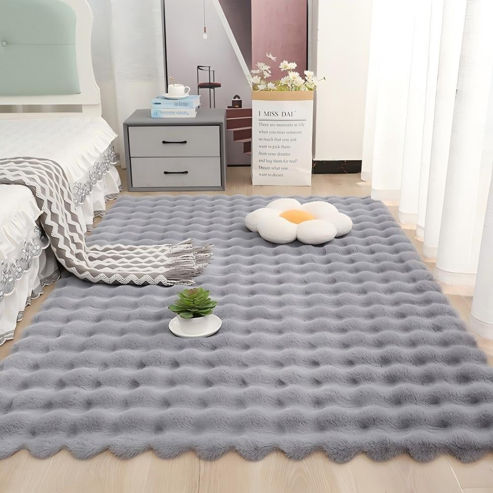 Omela Faux Rabbit Fur Rug, Gray 2x3 FT Fluffy Soft Runner Area Rug ...