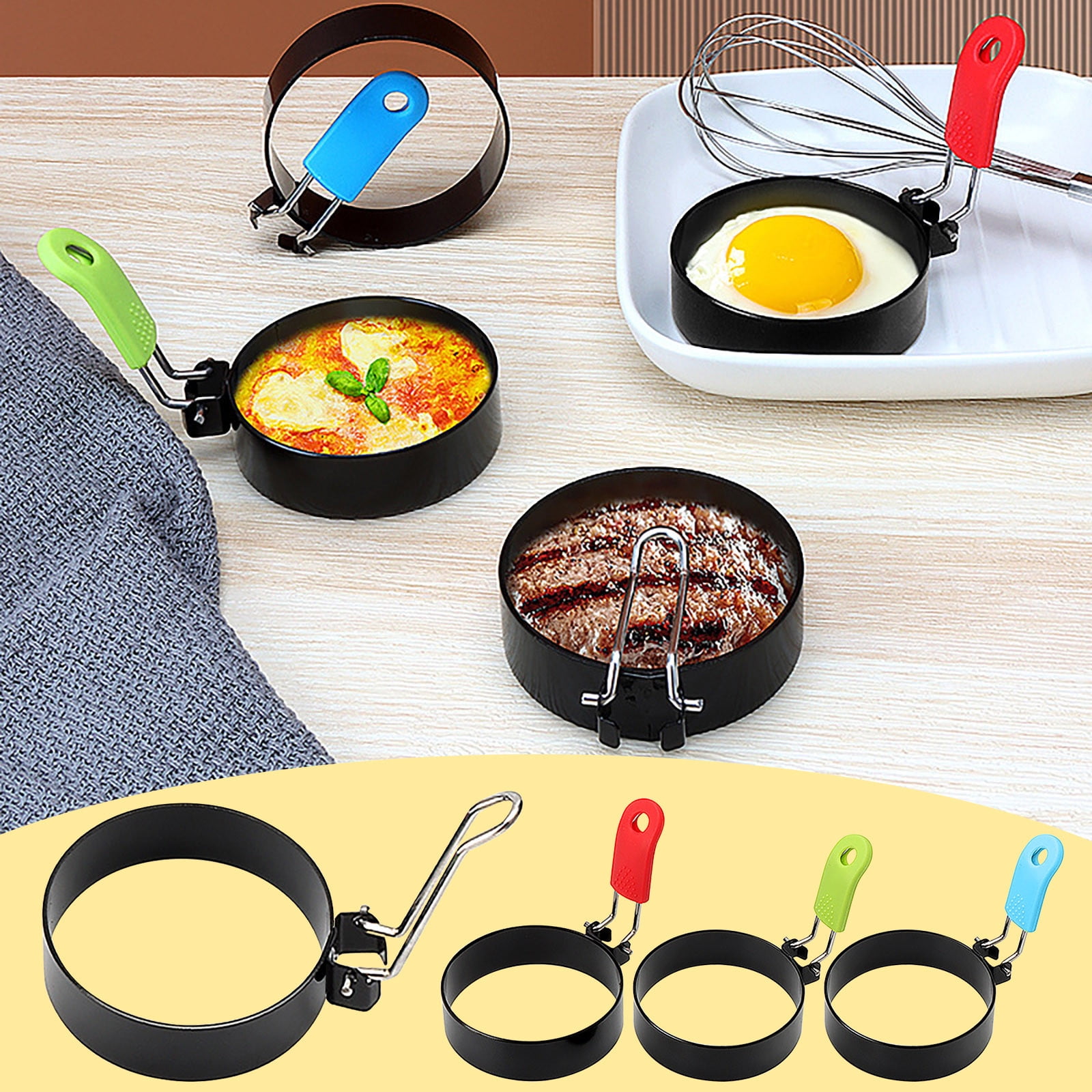 Omelette Ring Molds 4 Pack | Round Nonstick Stainless Steel Egg Frying ...