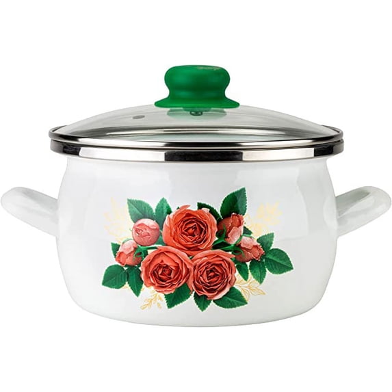 Omelia ES2430112-R 3L "Roses" Cooking Pot with a Glass Lid, Mid-Sized ...