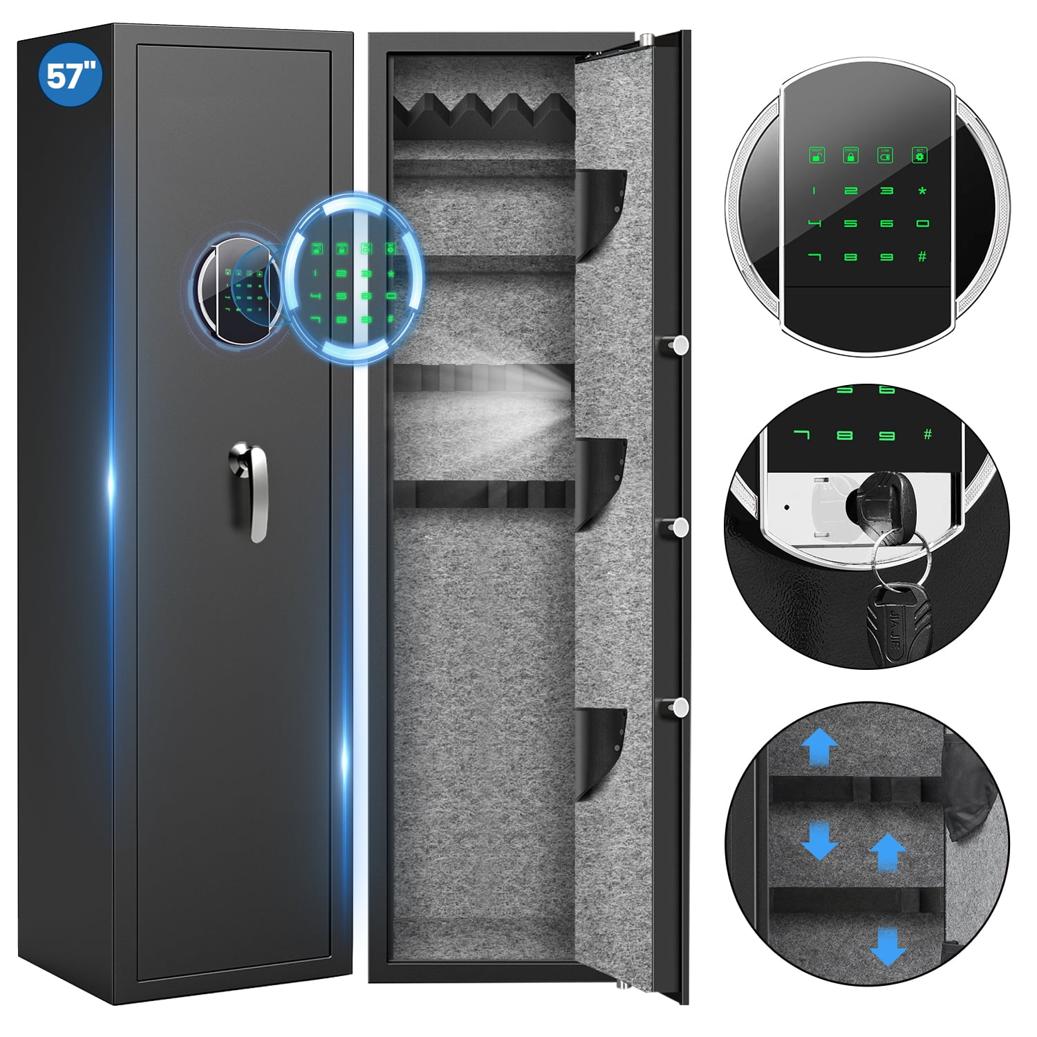 Omethey 57" Digital Keypad Gun Safe，5-6 Gun Safe for Home Guns and Pistols，Gun Cabinet with ...